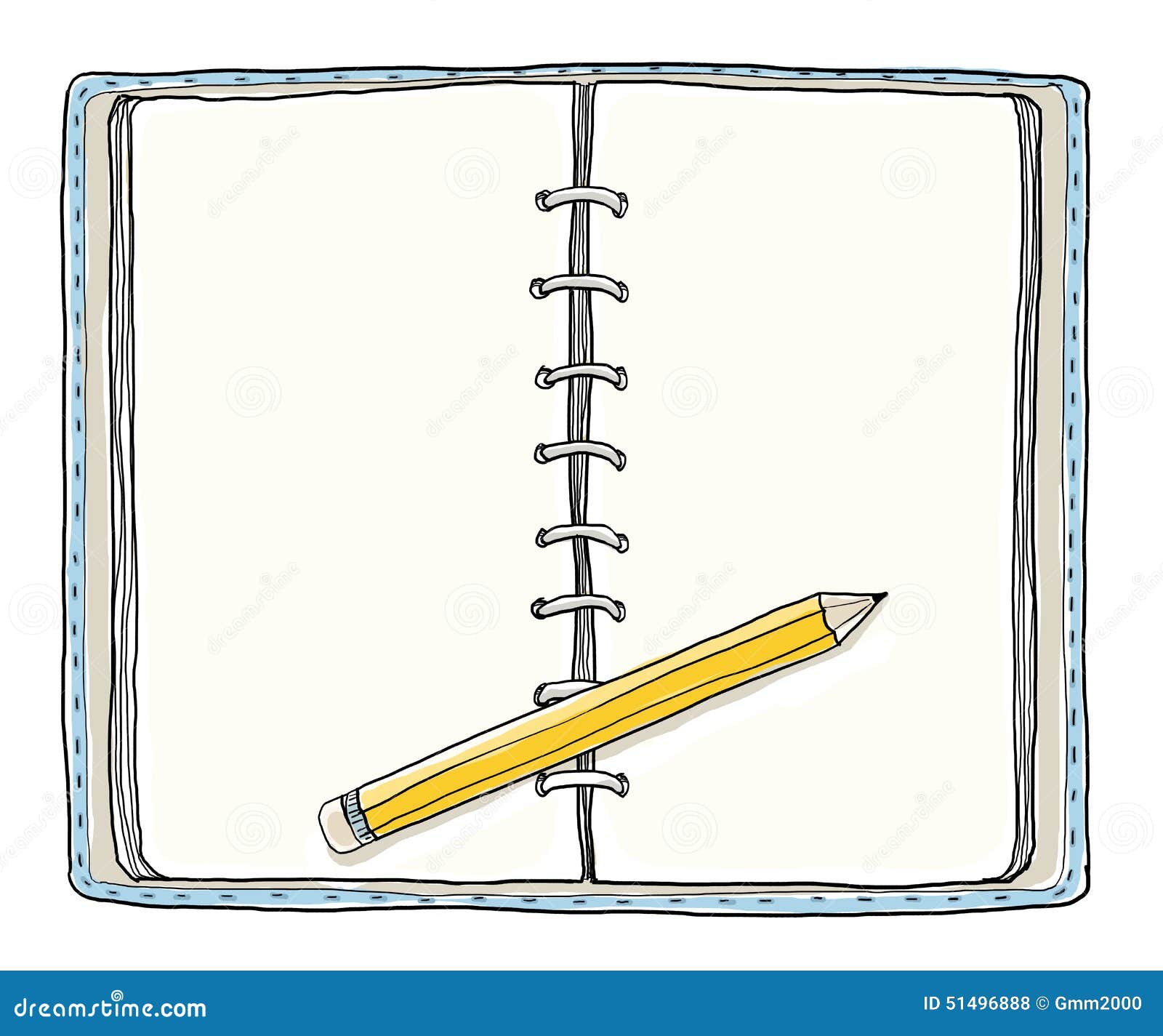 Blue Notebook and Yellow Pencil Vintage Cute Hand Drawn Stock ...