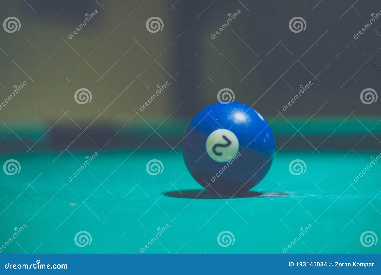 Blue, Number 2, Billiard Ball in a Pool Table. Vintage Style Noise ...