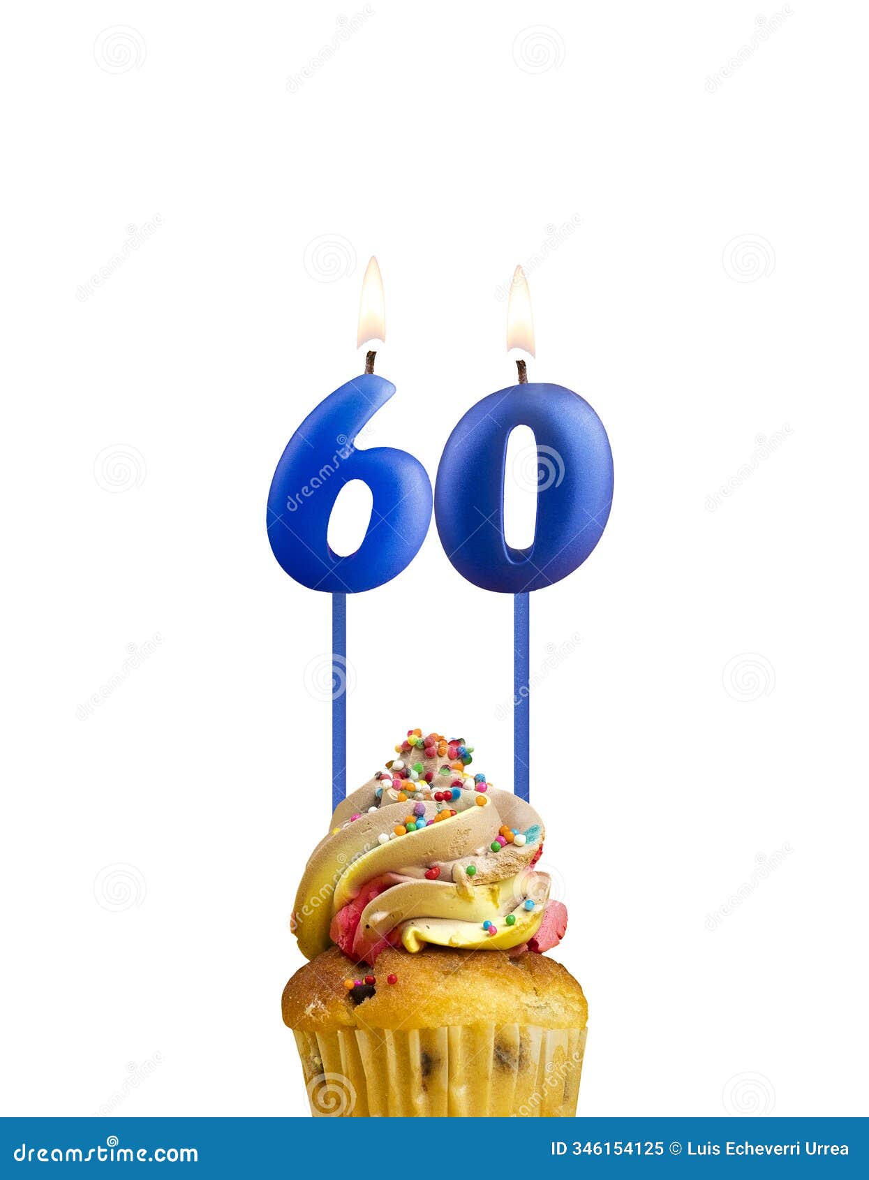 Blue Number 60 Candle - Birthday Card on a White Background Stock ...