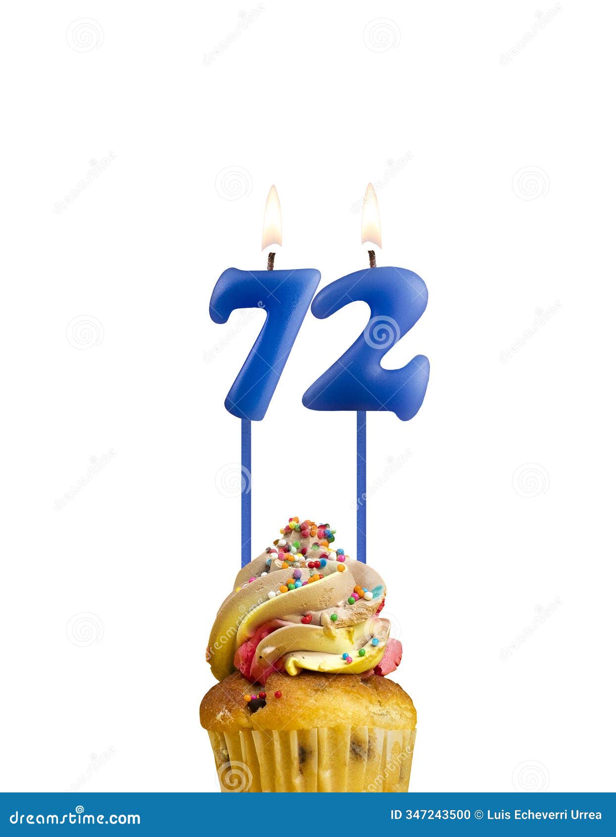 Blue Number 72 Candle - Birthday Card on a White Background Stock ...