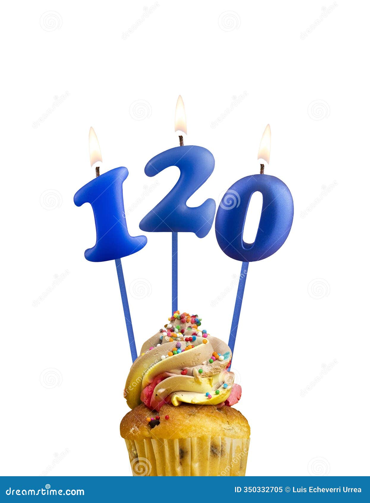 Blue Number 120 Candle - Birthday Card on a White Background Stock ...