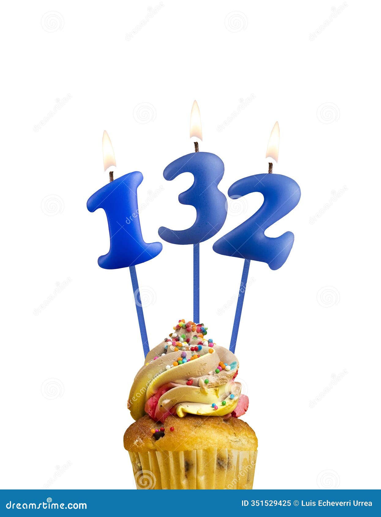 Blue Number 132 Candle - Birthday Card on a White Background Stock ...