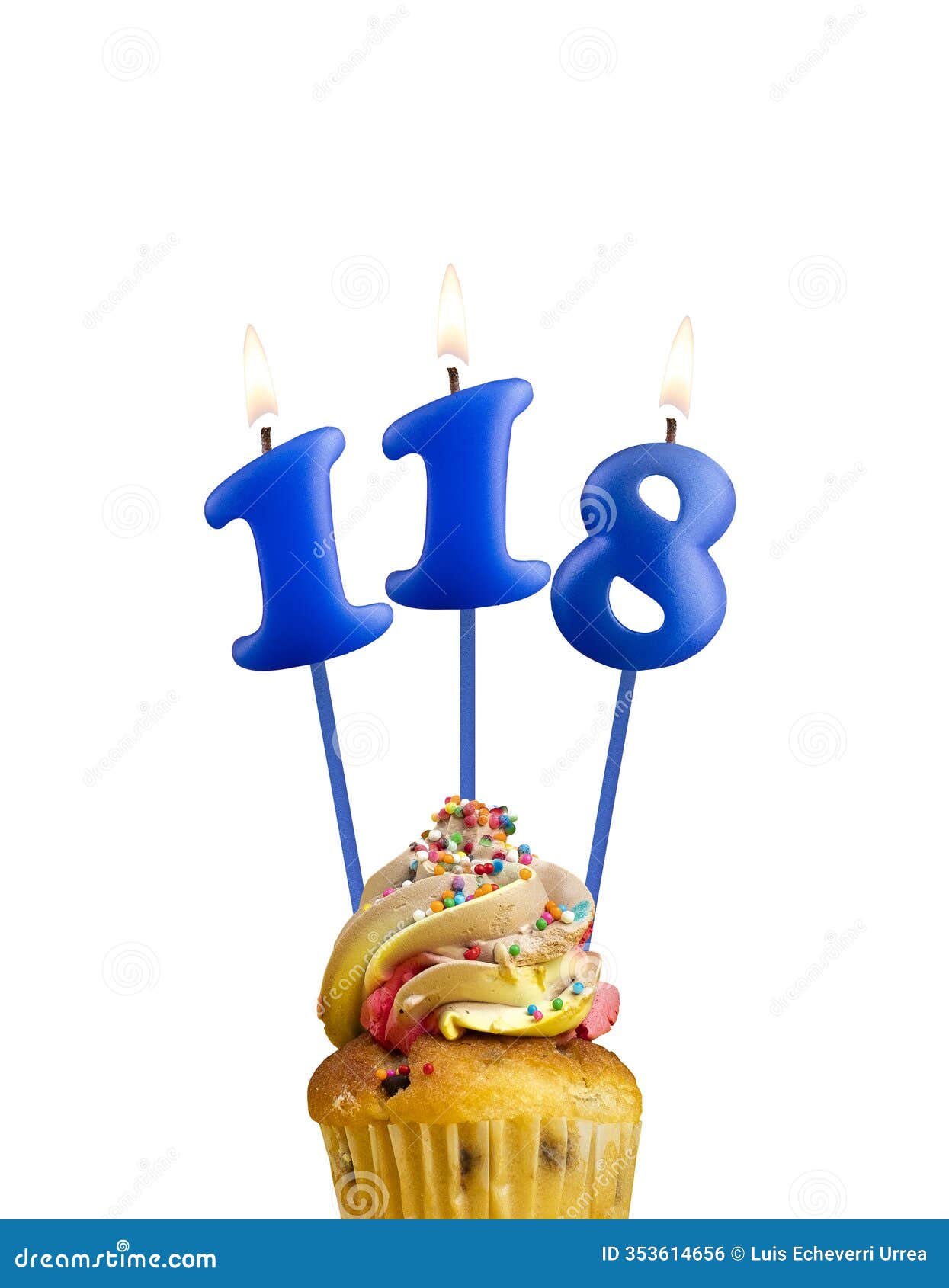 Blue Number 118 Candle - Birthday Card on a White Background Stock ...