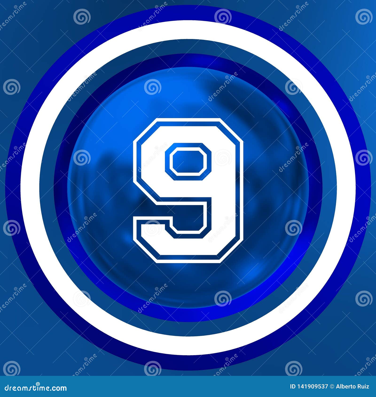 Blue Number Nine in Blue Sphere. Stock Illustration - Illustration of ...