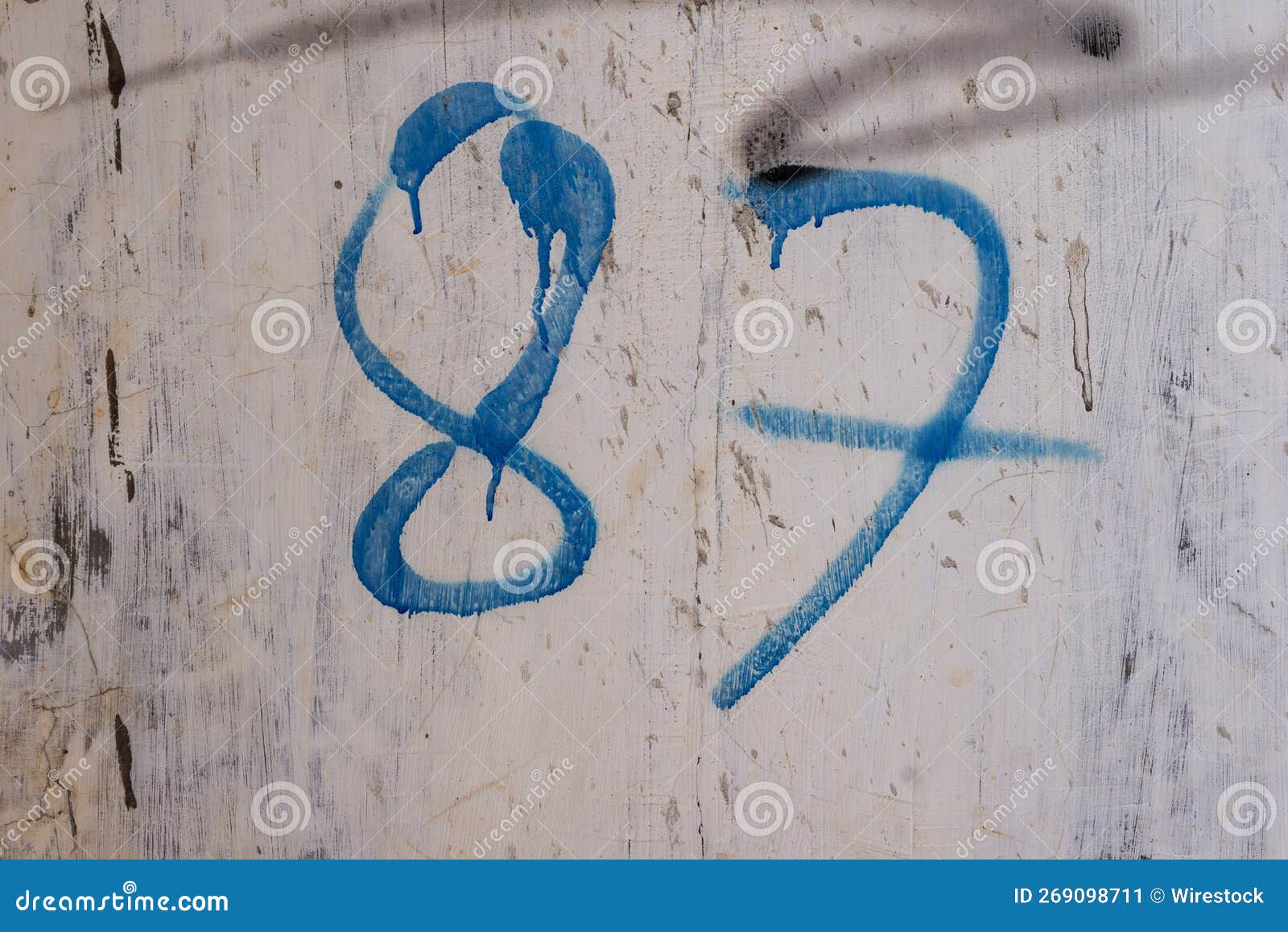 Blue Number 87 Paint on a Dirty Wall Stock Illustration - Illustration ...