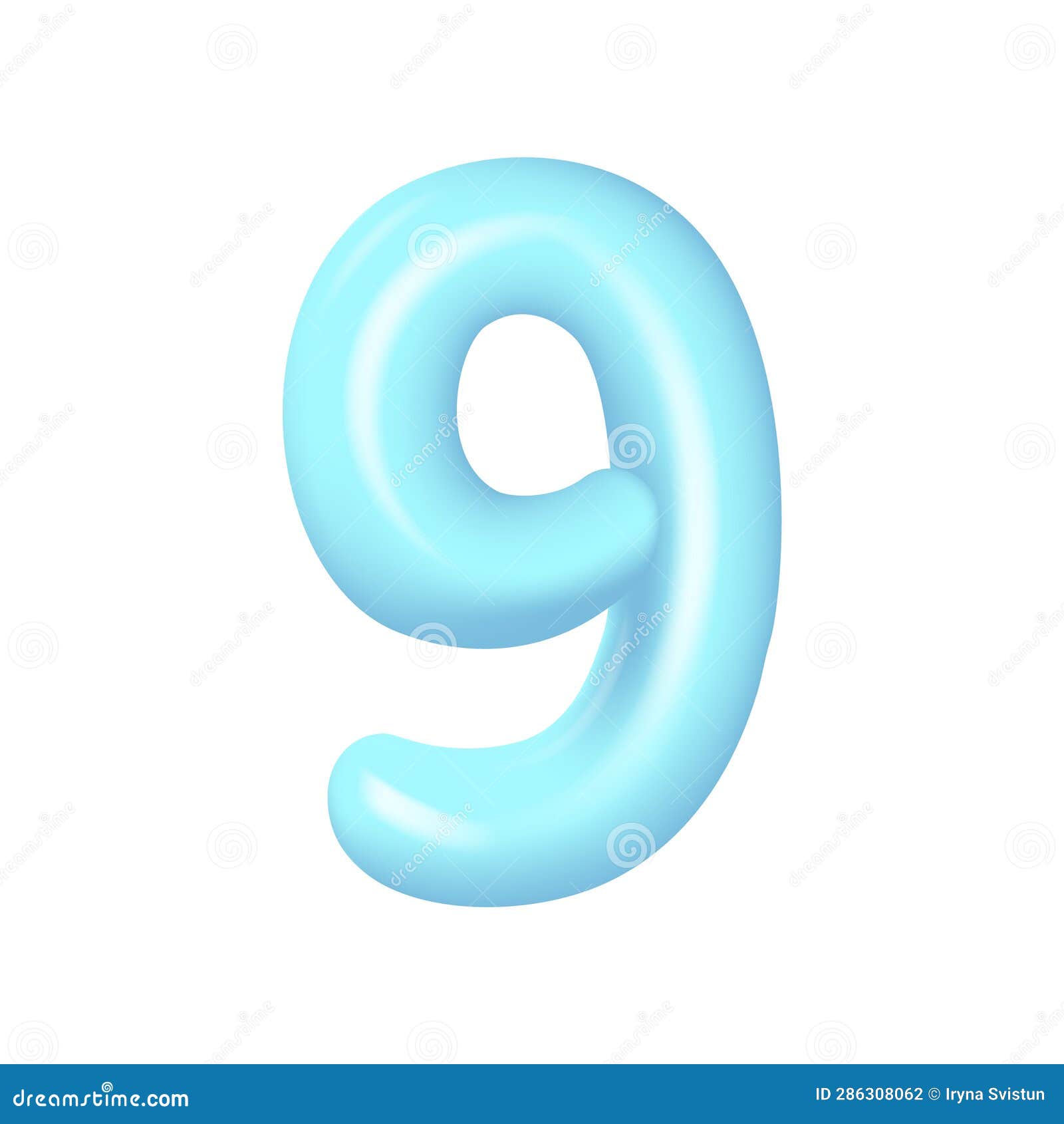 Blue Number 9. Plastic Volumetric Number 1 with Highlights. Realistic ...