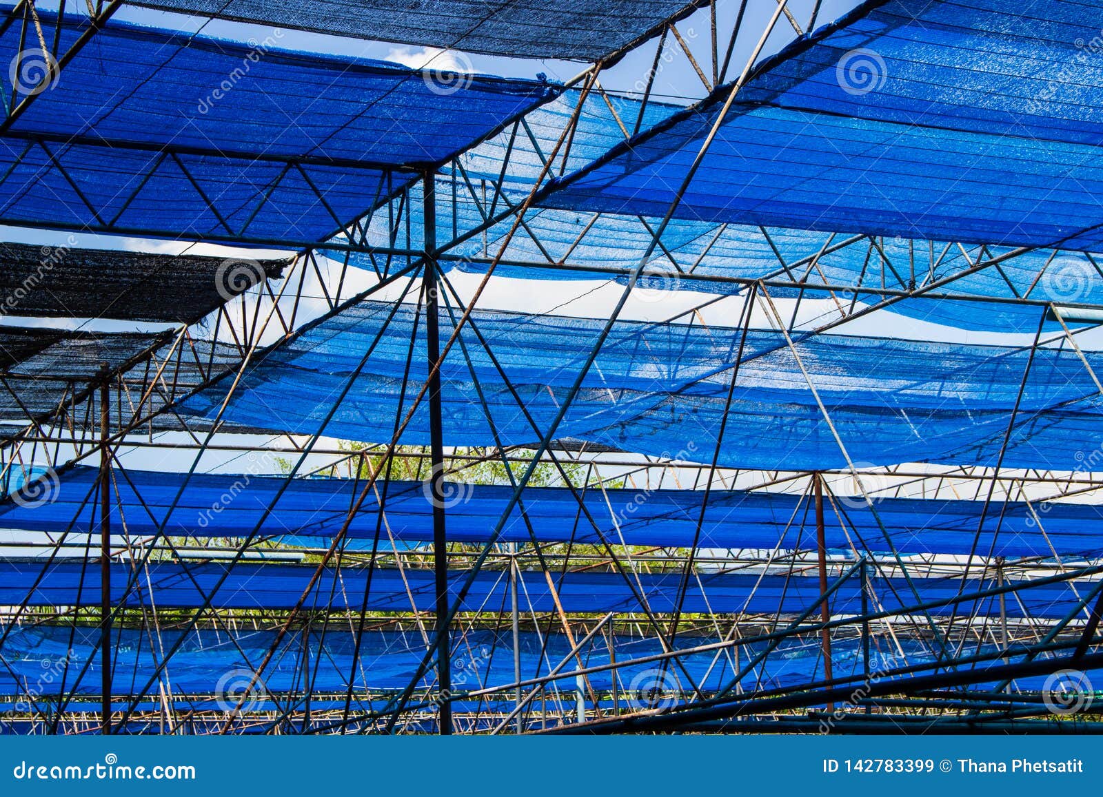 Blue Nylon Shading Net on Steel Pipe Stock Image - Image of protection ...