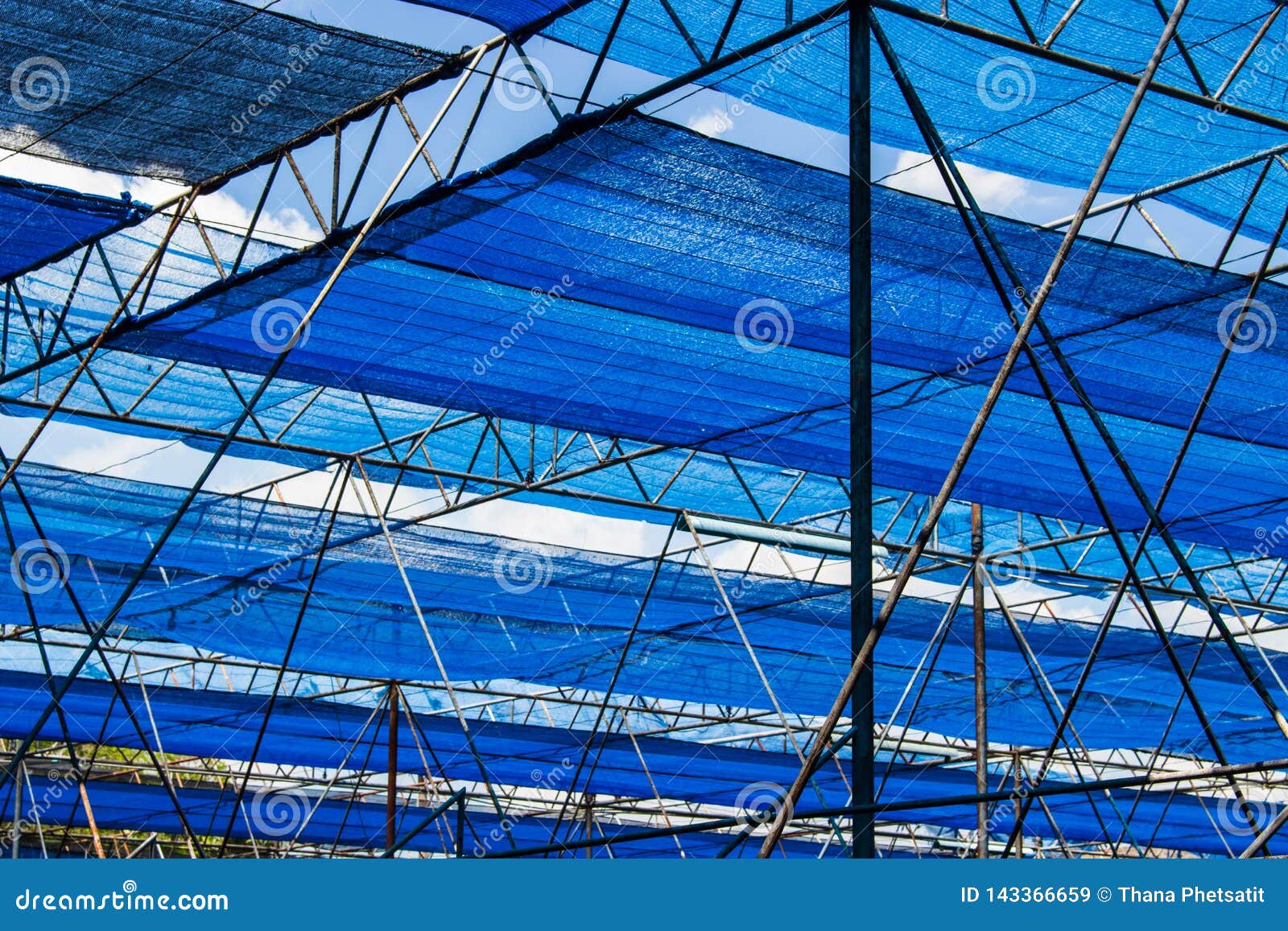 Blue Nylon Shading Net on Steel Pipe Stock Image - Image of awning ...
