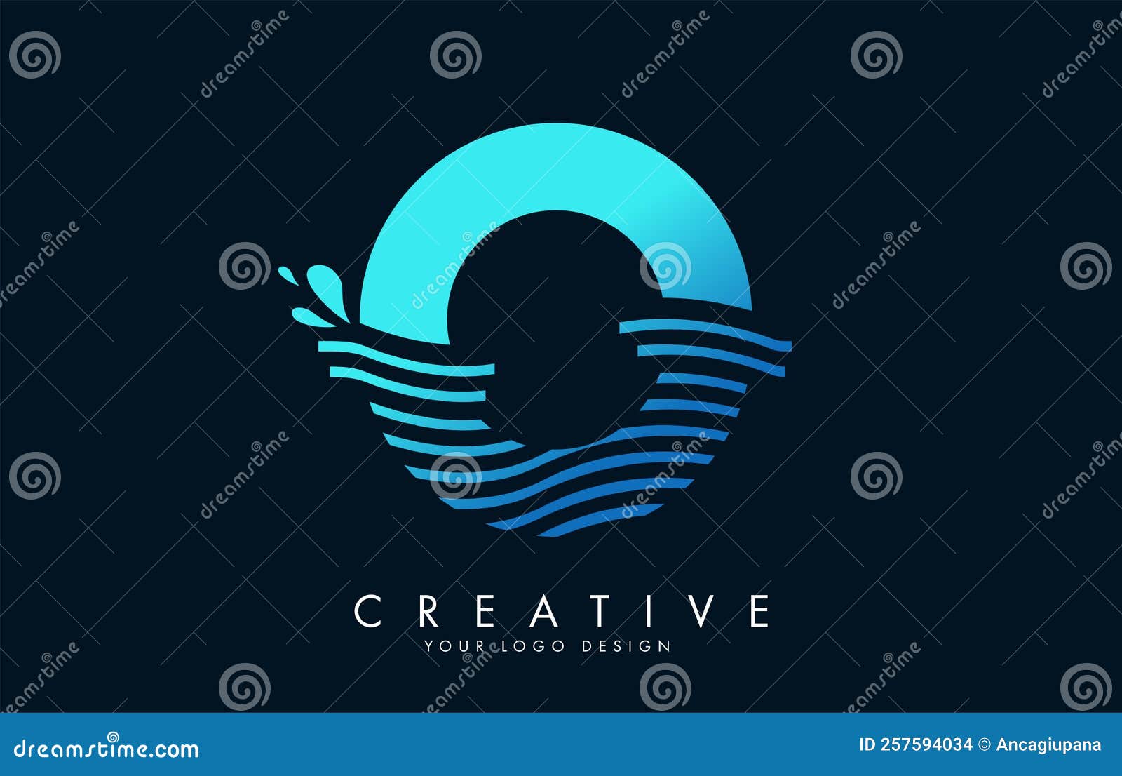 Blue O Letter Logo with Waves and Water Drops Design Stock Vector ...