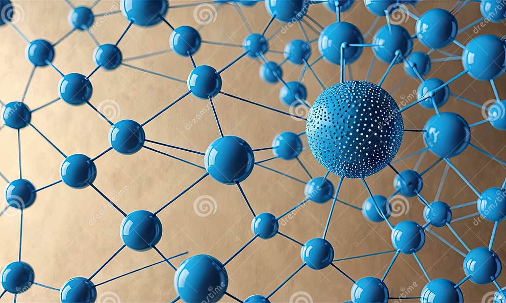 A Blue Object is Surrounded by a Network of Blue Balls. Stock ...