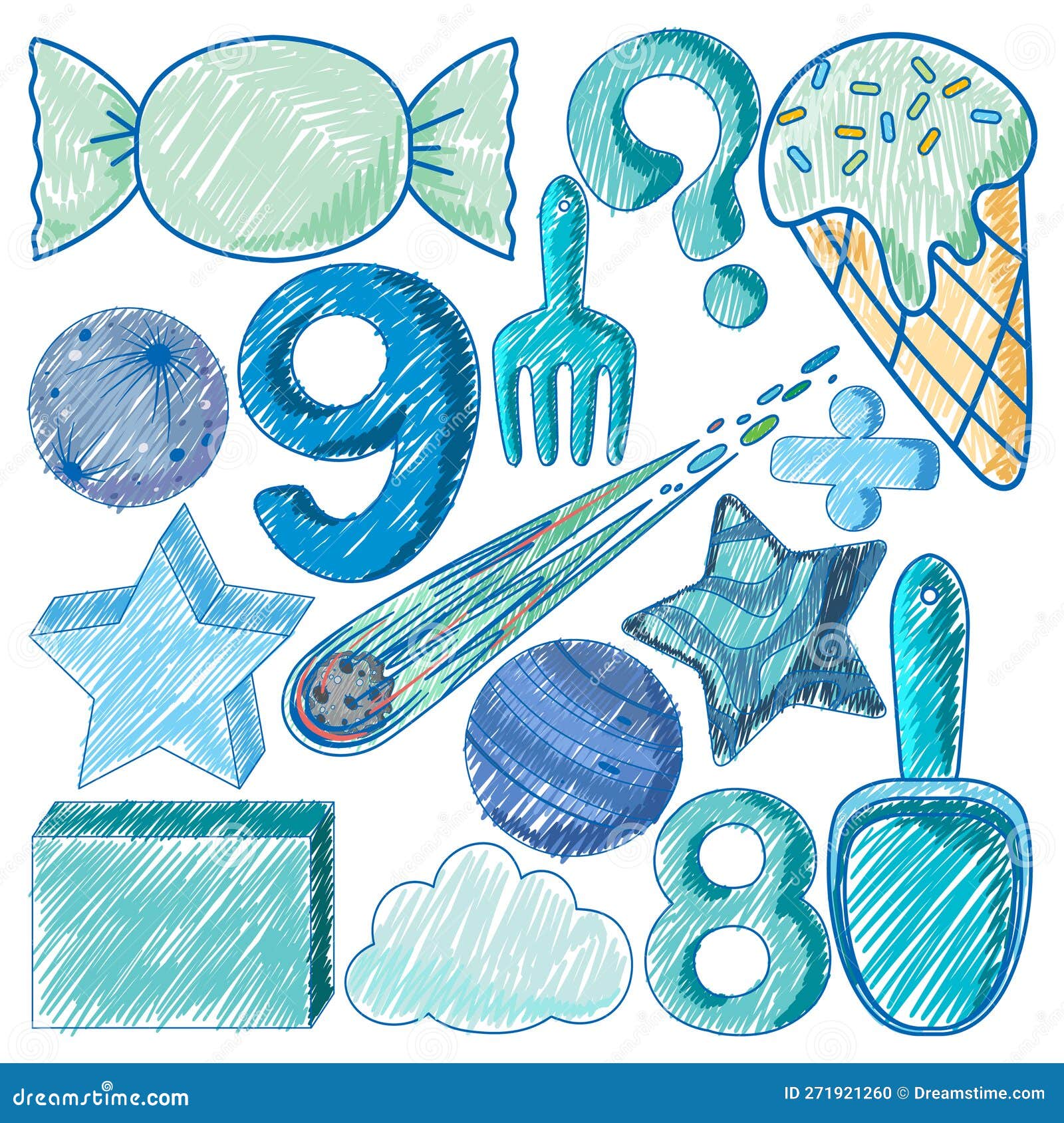 Blue Objects in Pencil Colour Sketch Simple Style Stock Vector ...