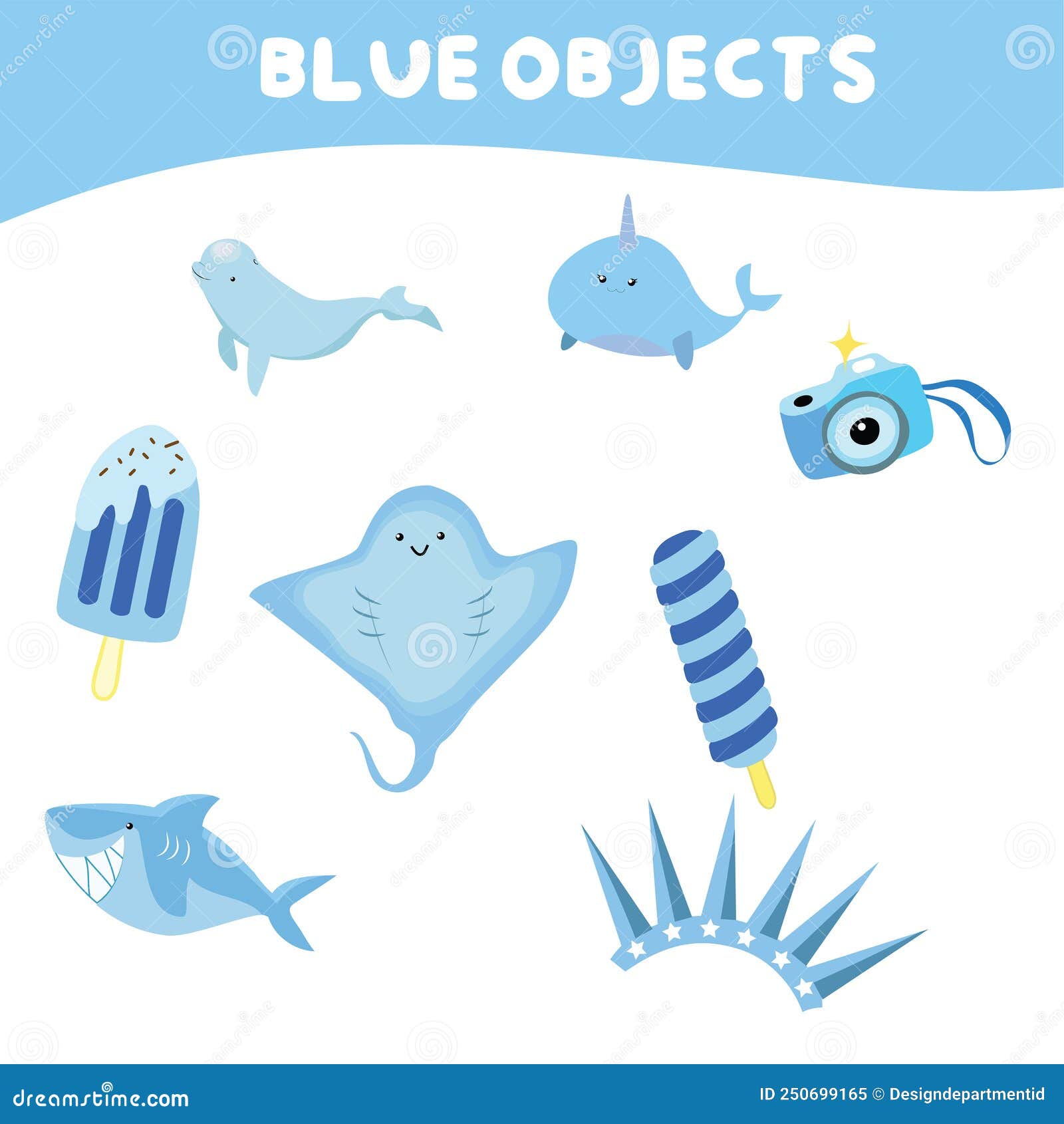 Blue Objects stock vector. Illustration of worksheet - 250699165