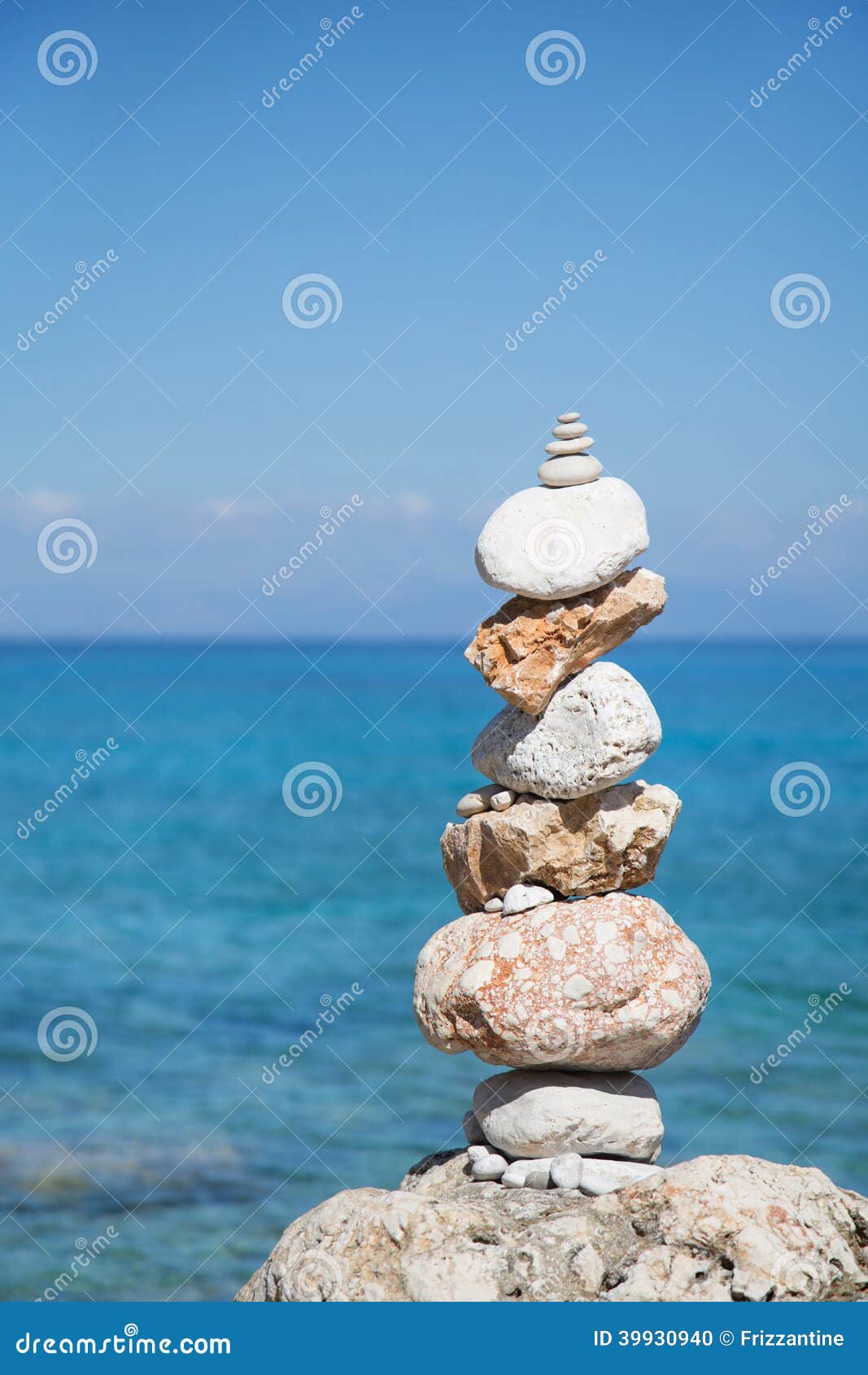Blue Ocean Background with a Stack of Stones. Stock Photo - Image of ...