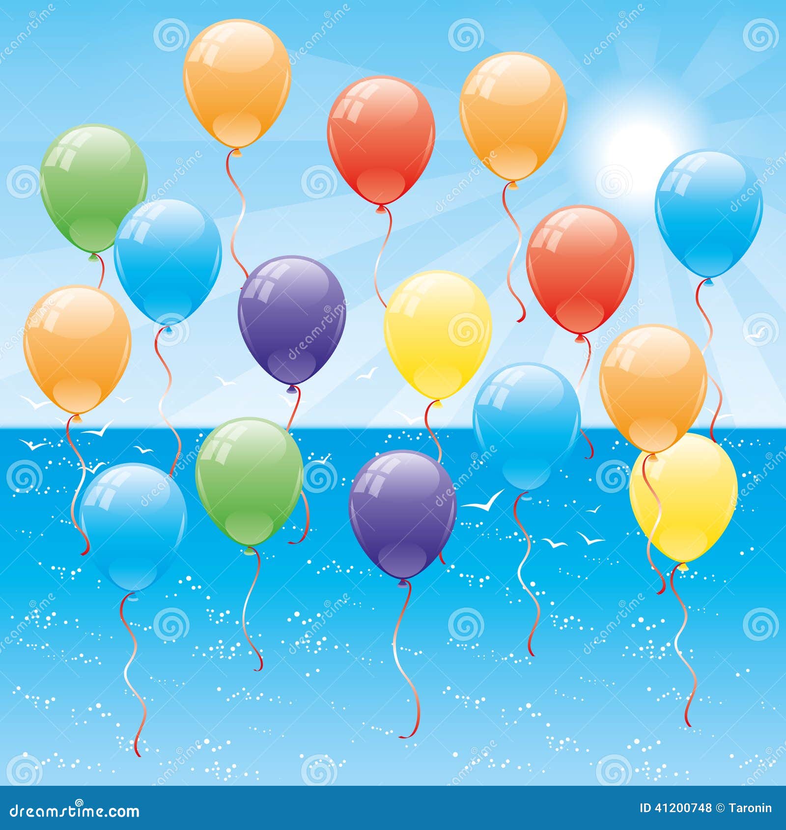 Blue ocean and balloons. stock vector. Illustration of drawing - 41200748