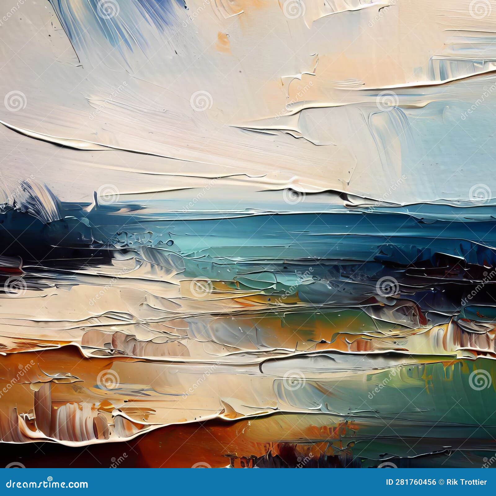 Blue Ocean Beach and Sky in Oils Stock Illustration - Illustration of ...