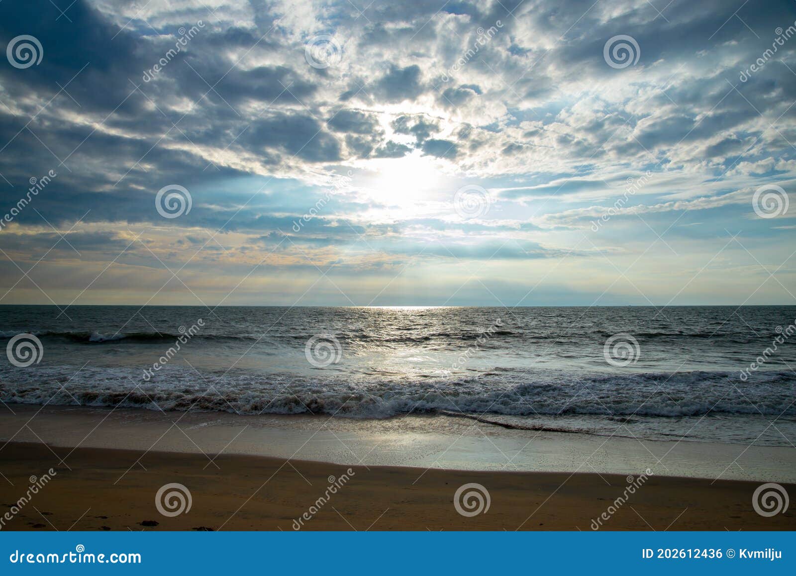 Blue ocean beach sunset stock photo. Image of screen - 202612436