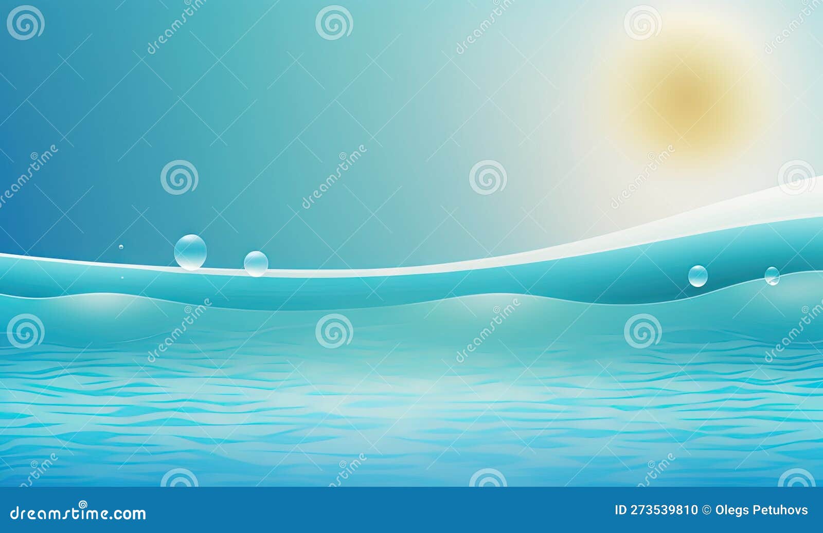A Blue Ocean with Bubbles and a Sun in the Background Stock ...