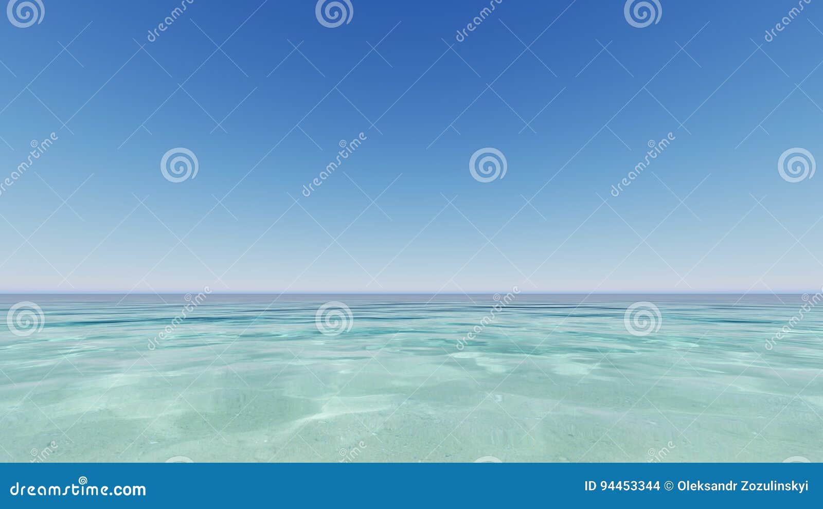 Blue Ocean and Clear Sky 3D Render Stock Illustration - Illustration of ...