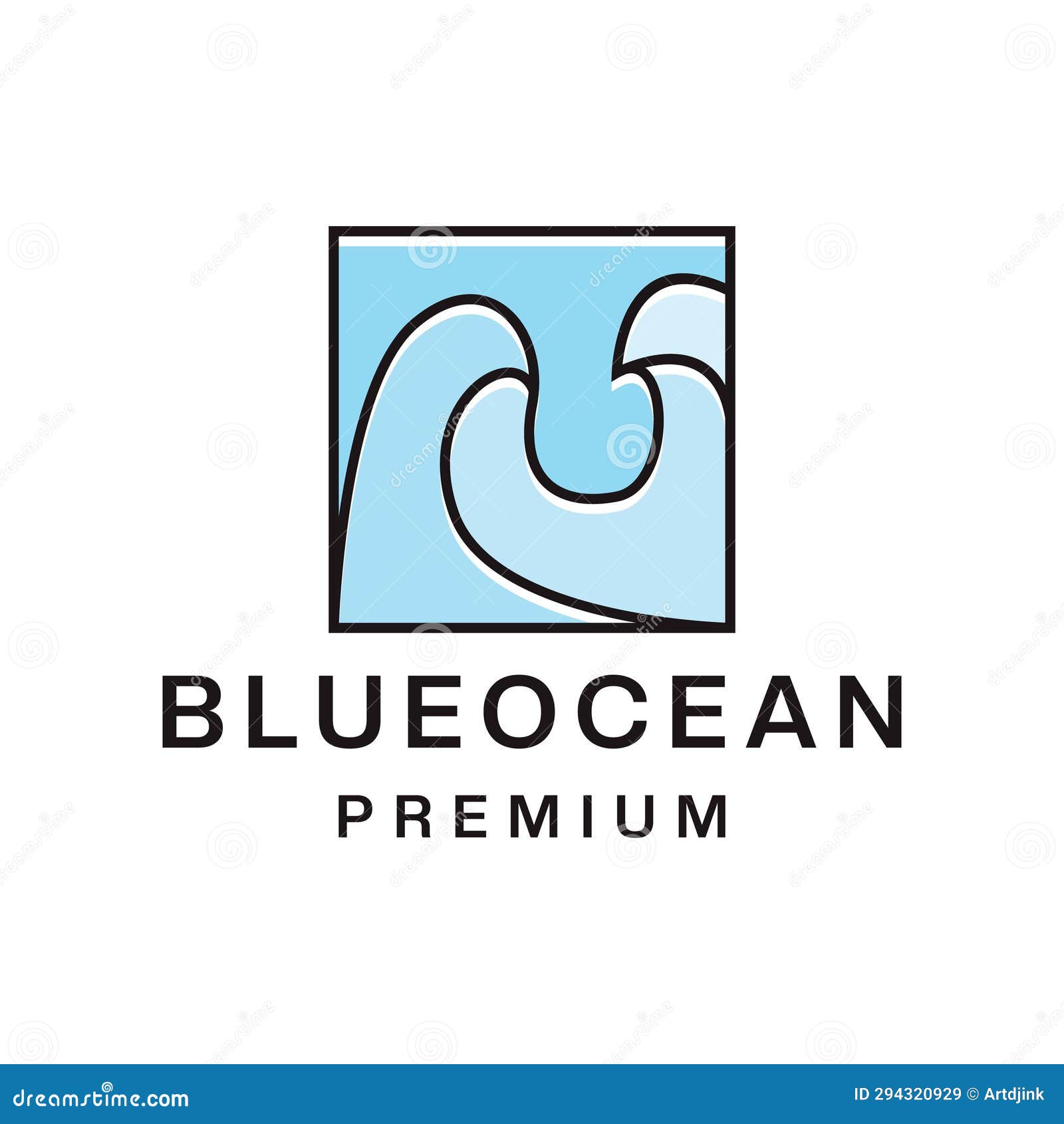Blue Ocean Logo Design Vector Illustration Monoline Sea Wave Symbol ...