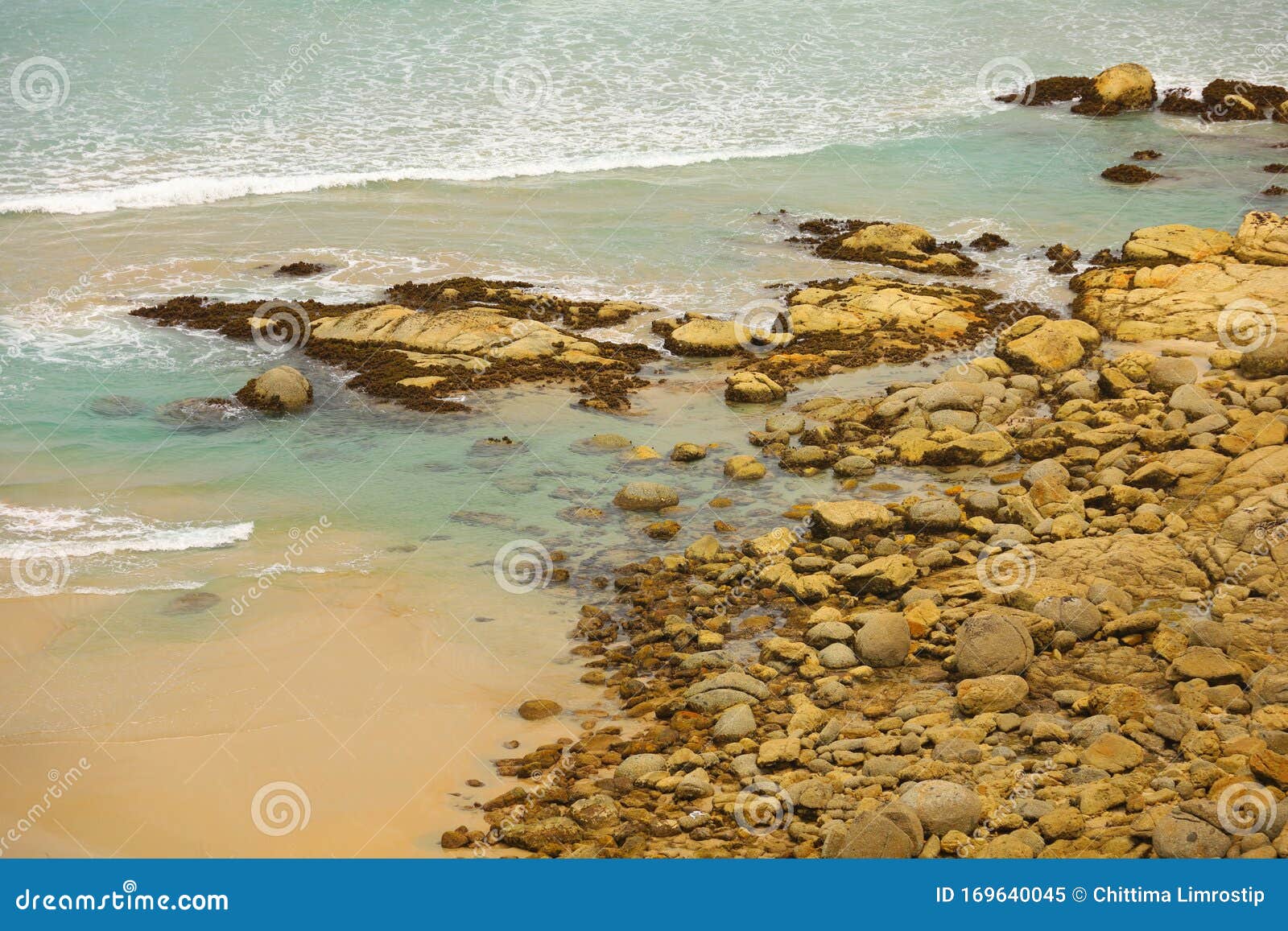 Blue Ocean with Rock on the Beach Stock Image - Image of forest ...