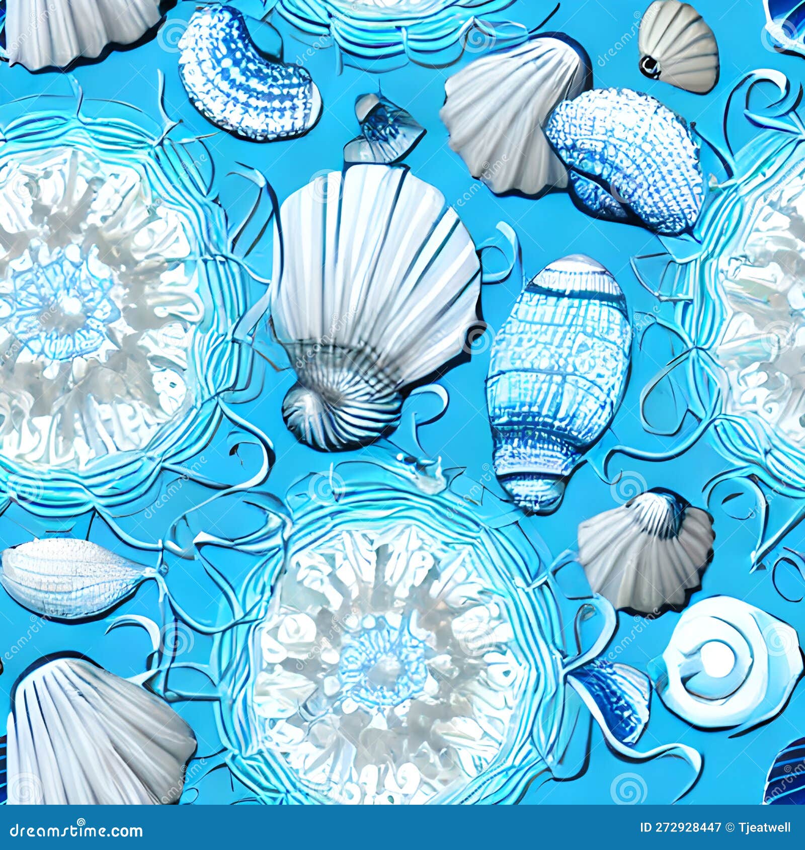 Blue Ocean Seashells Pattern Stock Illustration - Illustration of wave ...