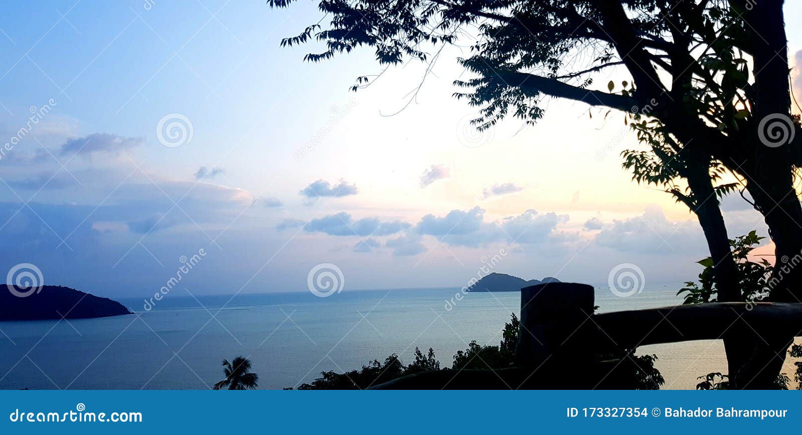 Blue ocean sunset stock photo. Image of blue, tree, ocean - 173327354