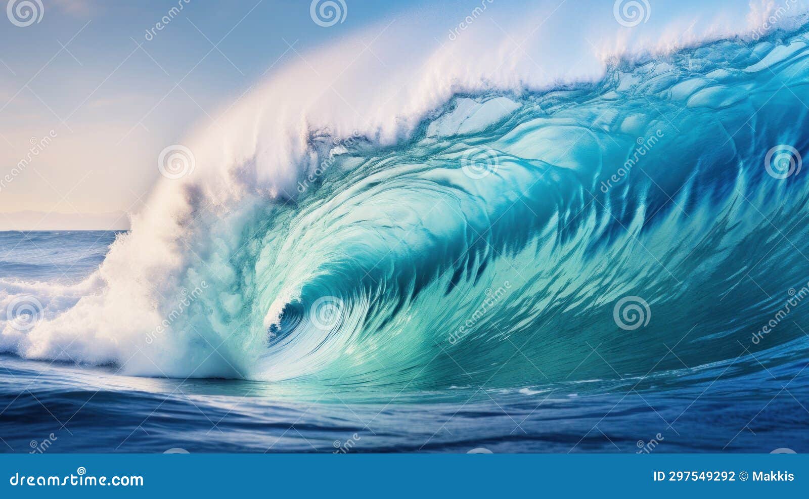 Blue Ocean Surfing Wave Curls Near Coastline Stock Illustration ...