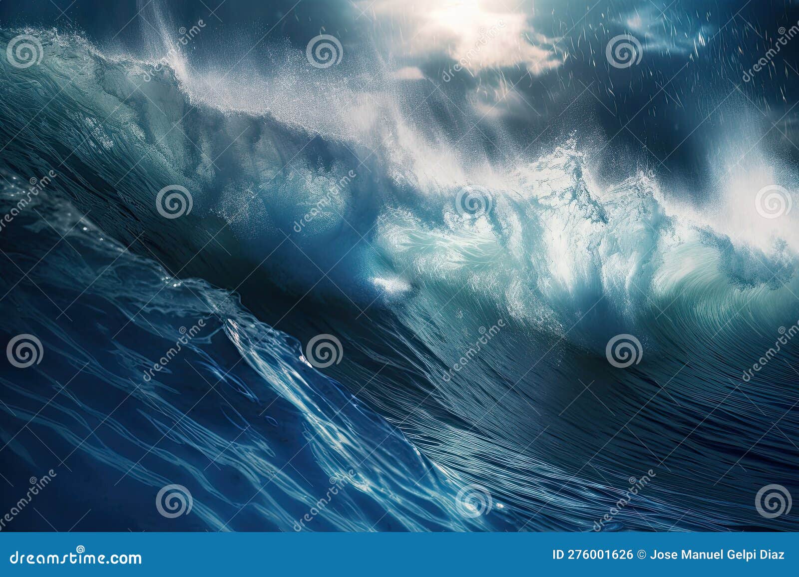 Blue Ocean with Tall Waves. Generative AI Stock Illustration ...