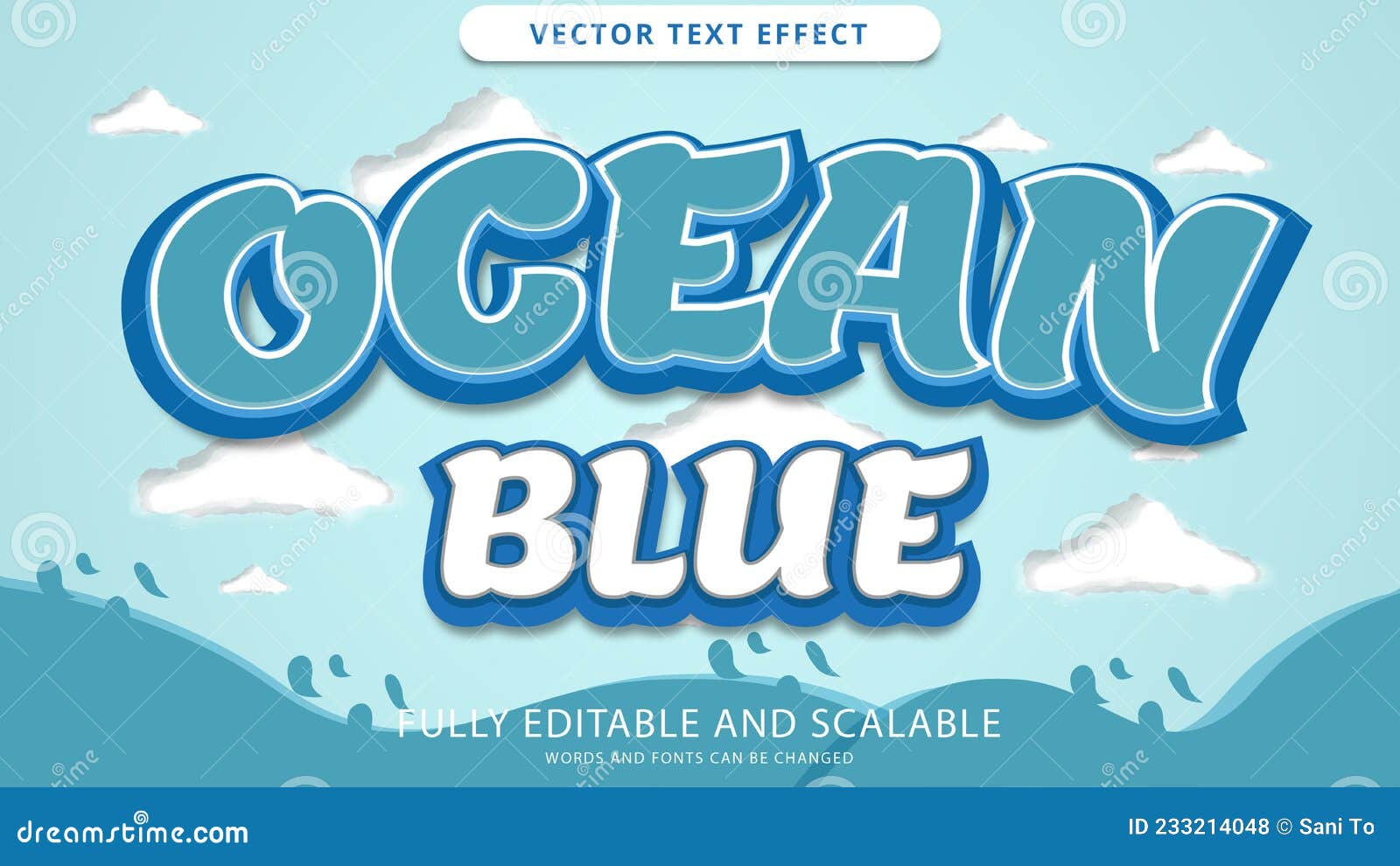 Blue Ocean Text Effect Editable Eps File Stock Vector - Illustration of ...