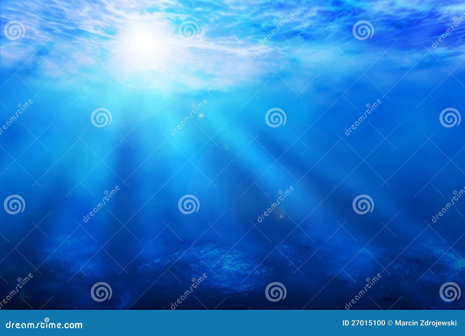 Blue Ocean Underwater Sun Rays Background Stock Photo - Image of deep ...