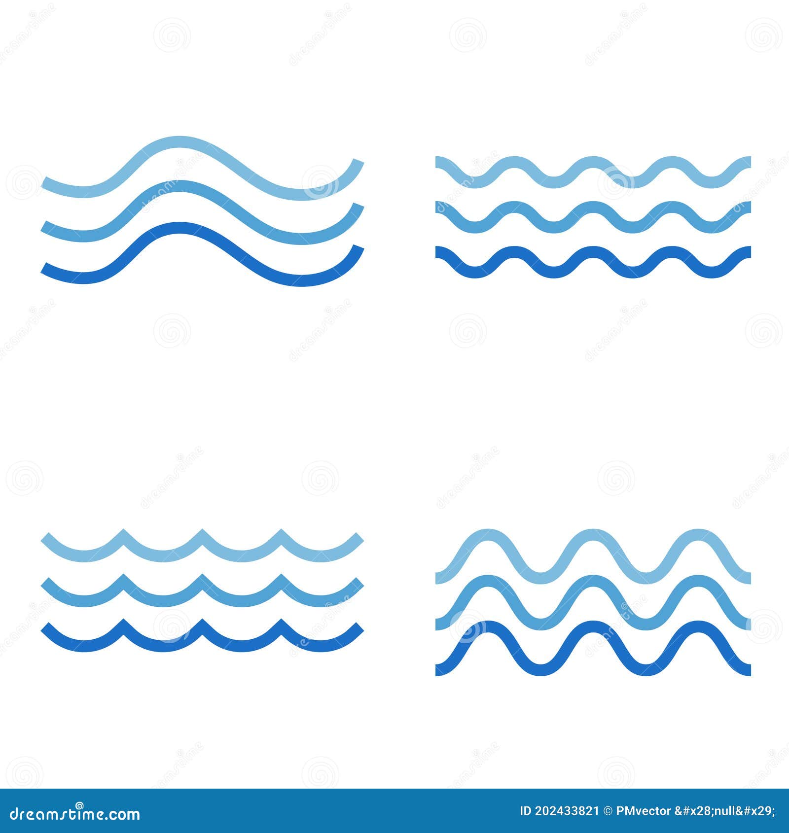 Blue Ocean Water Wave Set Logo Icon Object Isolated on White Background ...