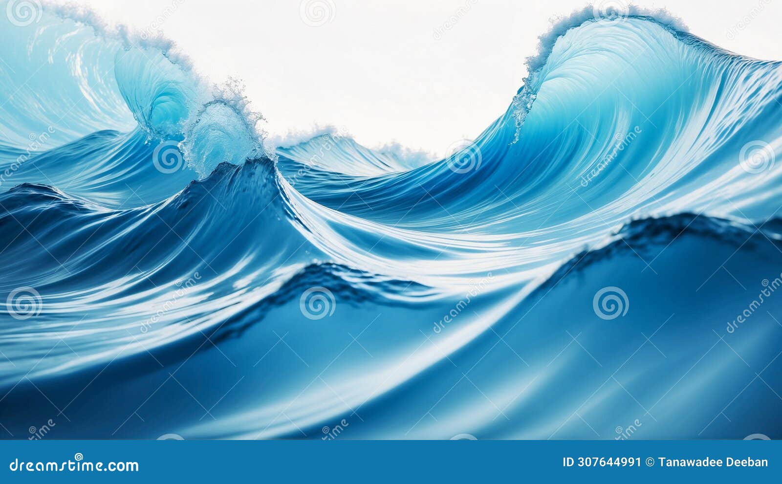 Blue Ocean Water Waves Isolated Fluid Dynamics on White Background ...