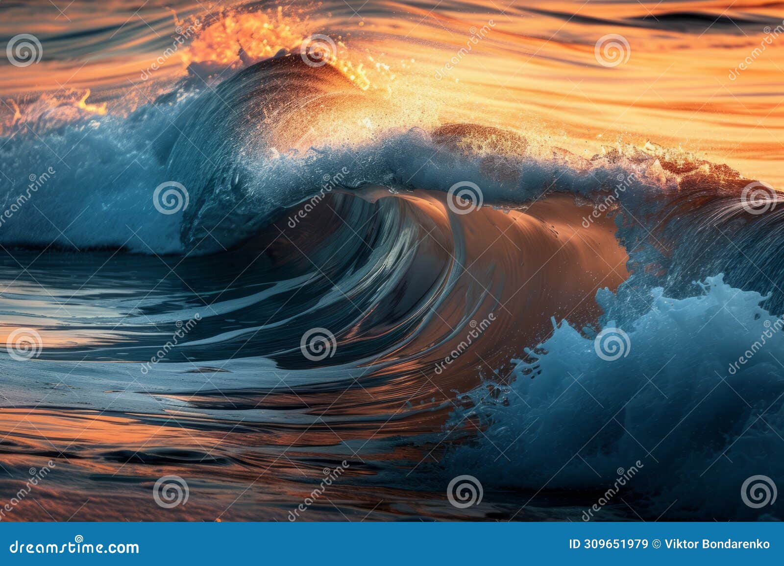 Blue Ocean Wave Crashing at Sunset Stock Image - Image of ocean, nature ...