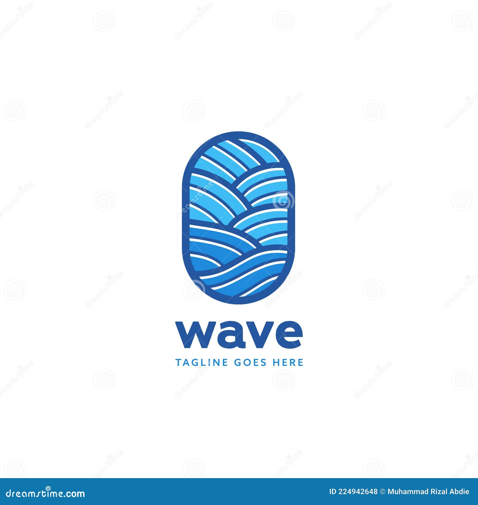 Blue Ocean Wave Logo Badge Icon Template in Monoline Style Pattern ...