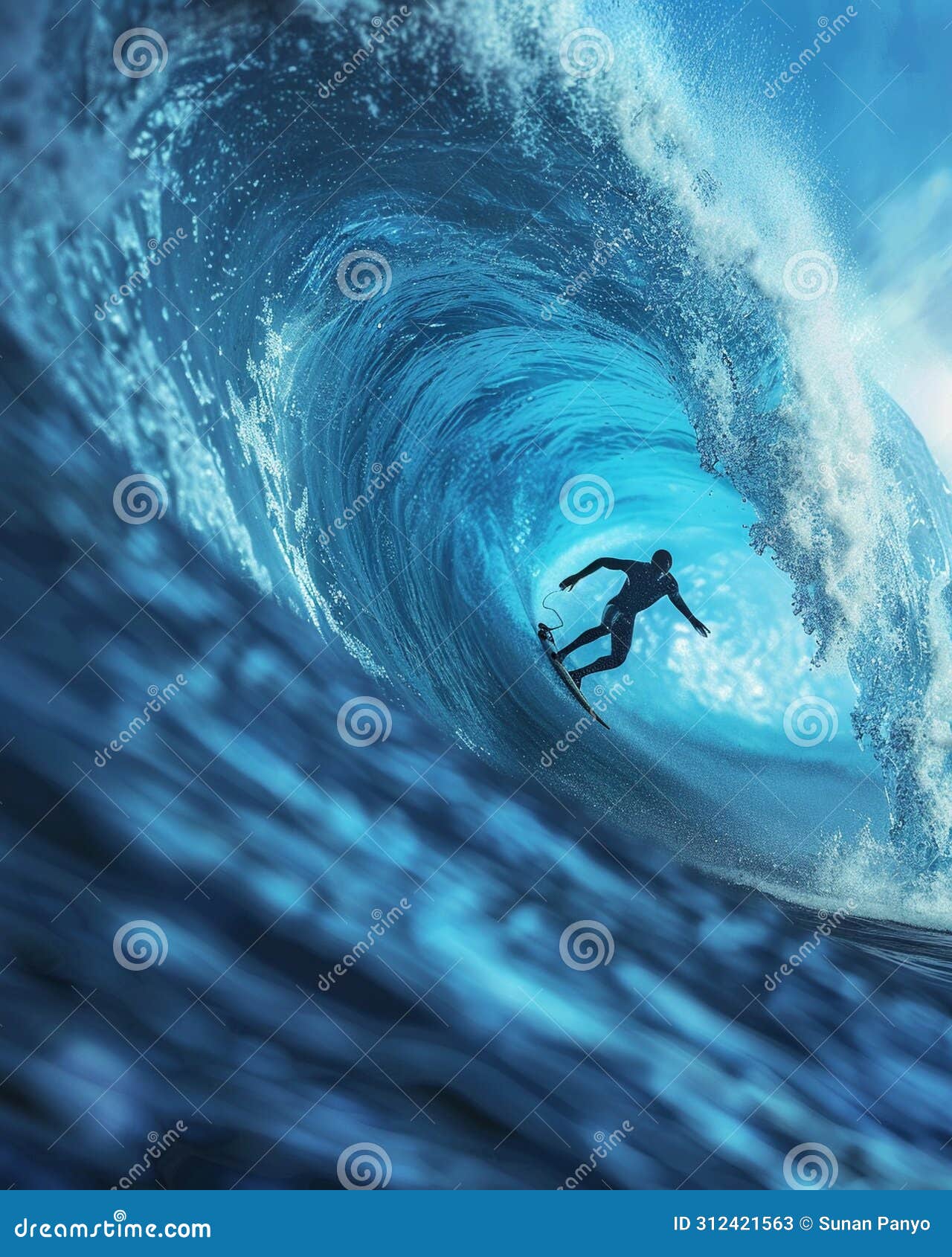 Blue Ocean Wave, Surfer Silhouette, Action Shot, Highspeed Shutter , 3D ...