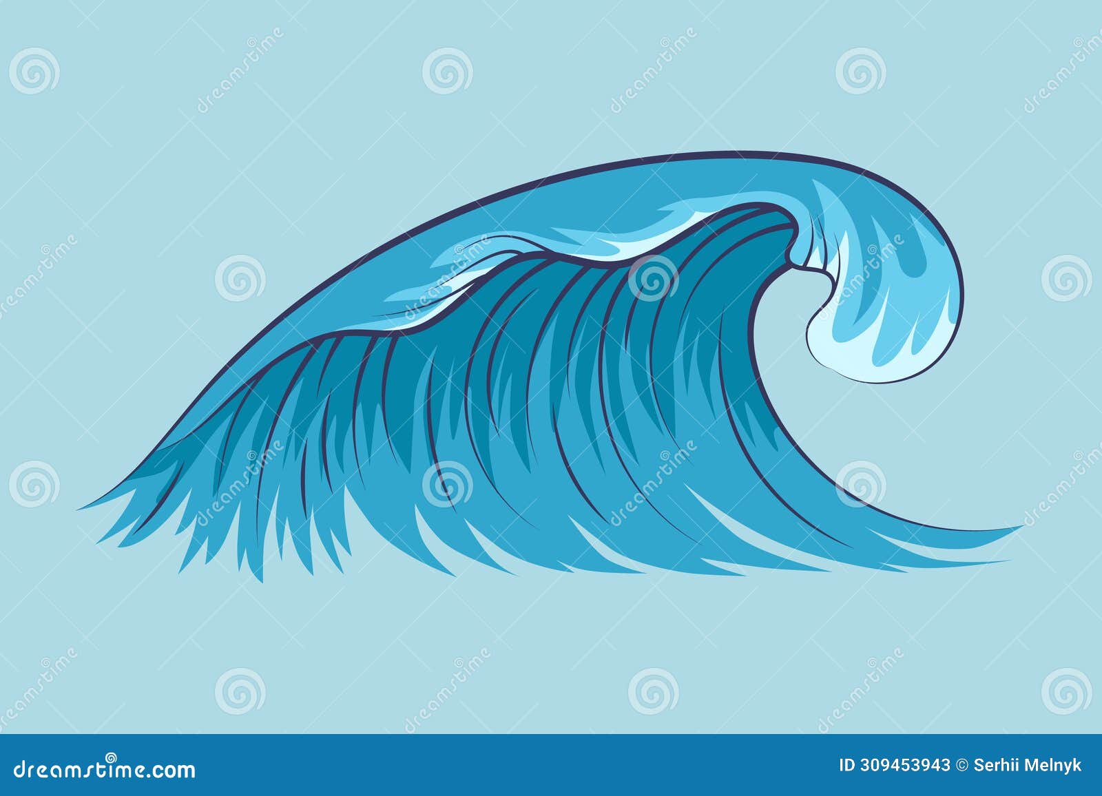 Blue ocean wave stock vector. Illustration of curl, doodle - 309453943