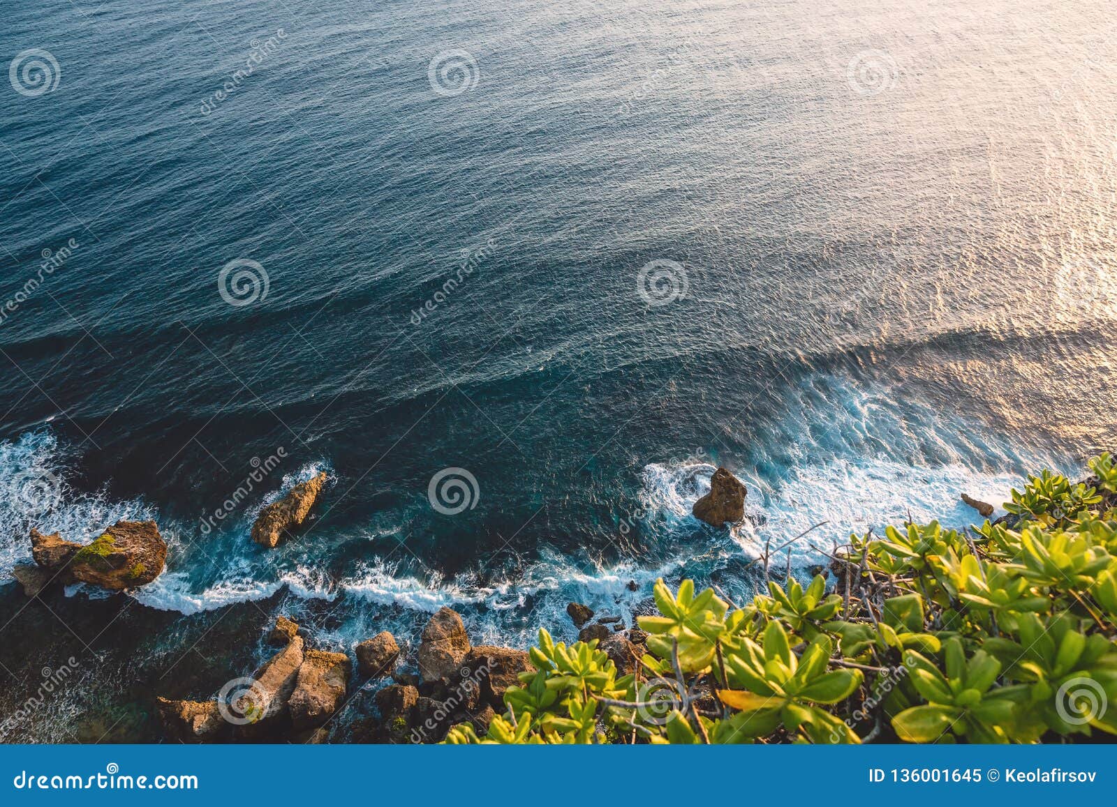 Blue Ocean with Waves, Rocks and Cliff Stock Image - Image of ...