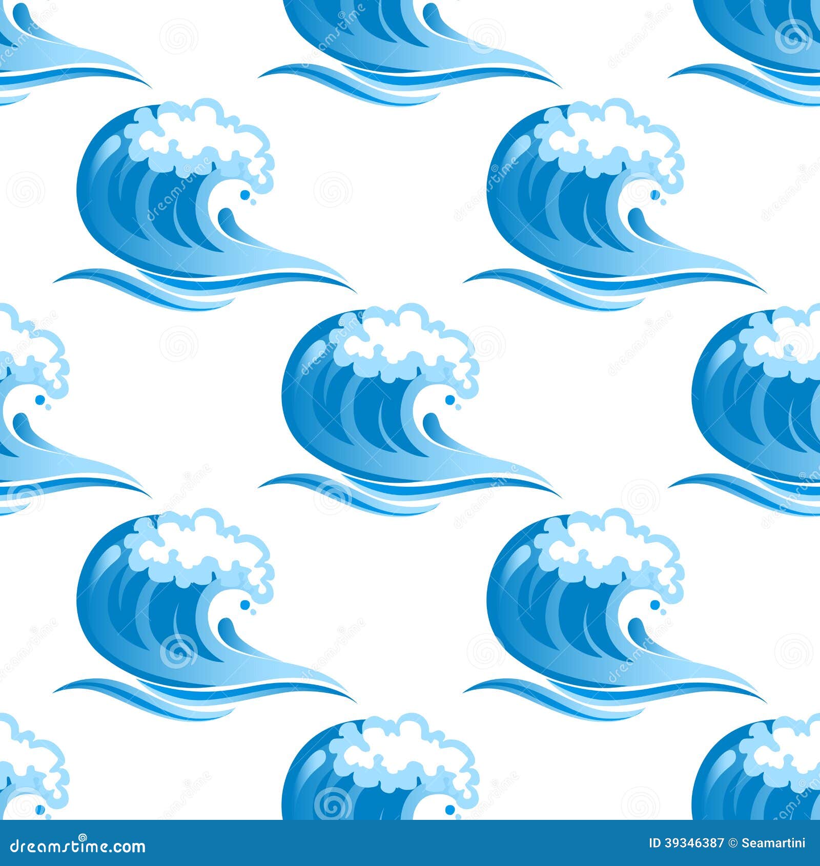 Blue Ocean Waves Seamless Pattern Stock Vector - Illustration of cool ...
