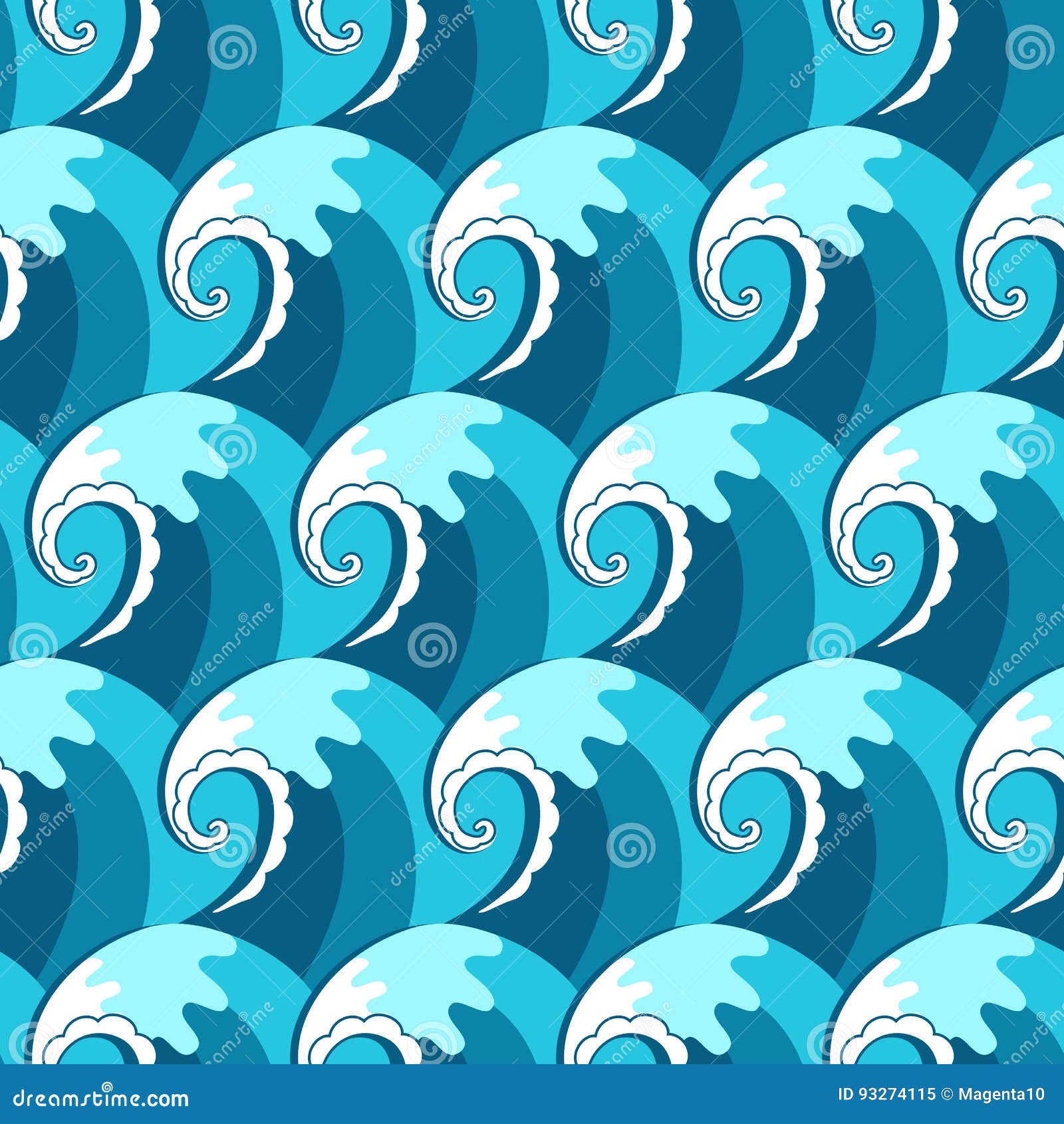 Blue Ocean Waves, Seamless Pattern Stock Vector - Illustration of curve ...