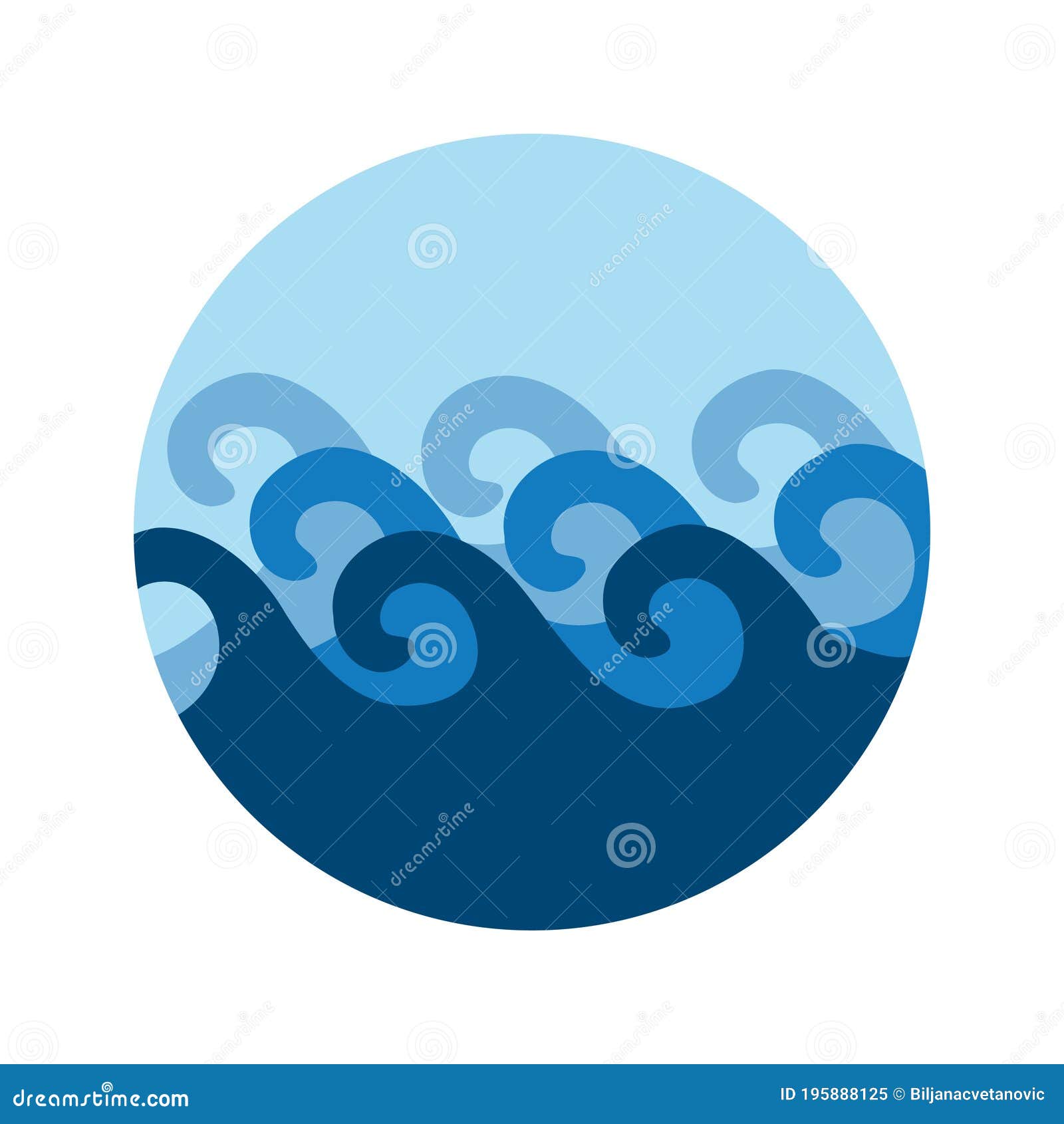 Blue ocean waves, vector stock vector. Illustration of round - 195888125