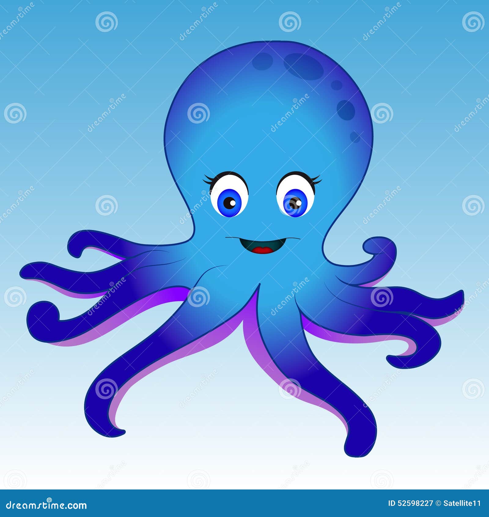 Blue Octopus on Blue Background Stock Illustration - Illustration of ...