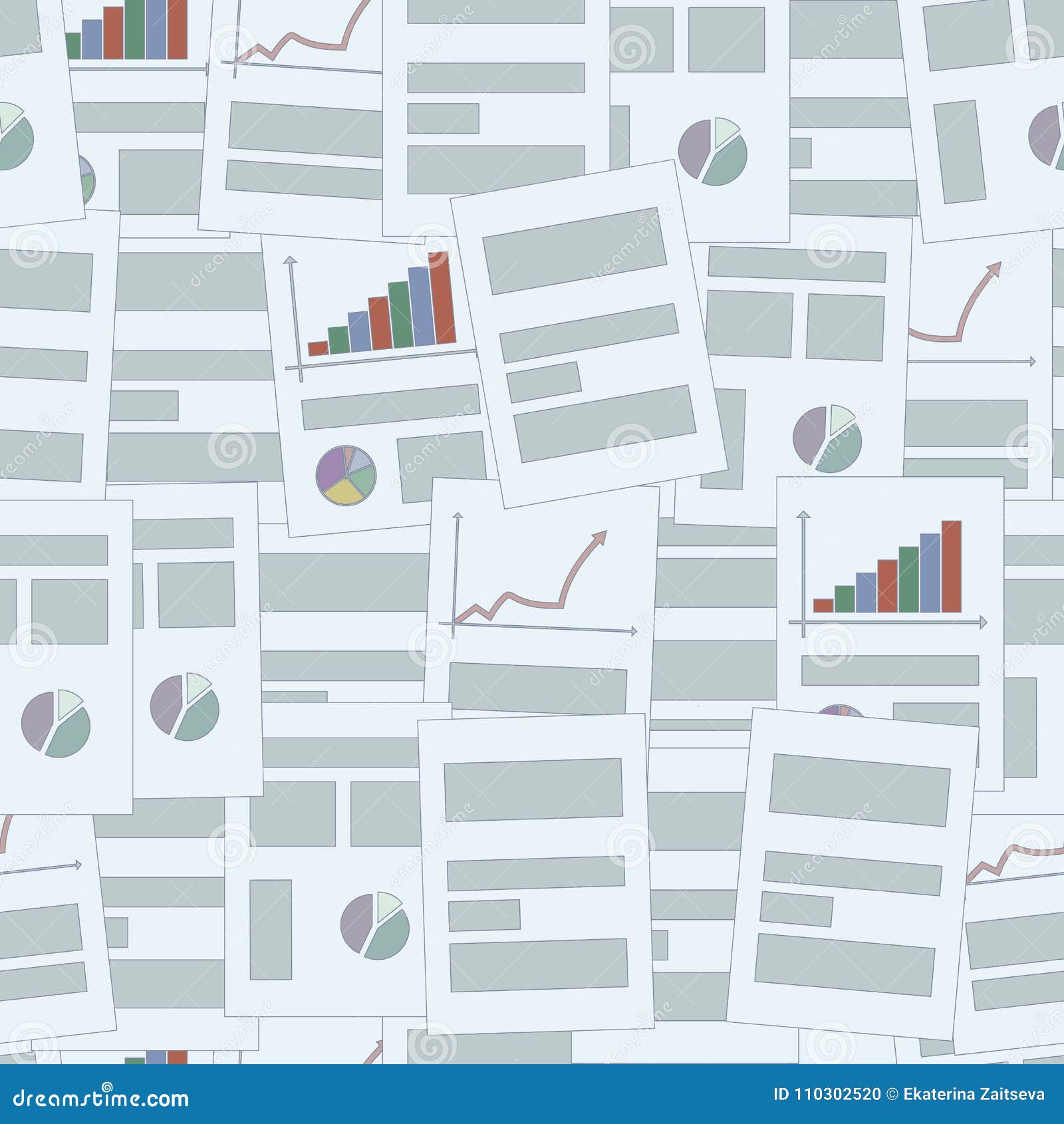 Blue Office Business Sheets of Paper with Graphs and Articles Se Stock ...