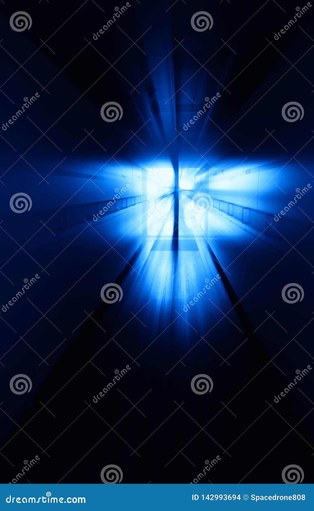 Blue Office Corridor with Dramatic Light Background Stock Photo - Image ...