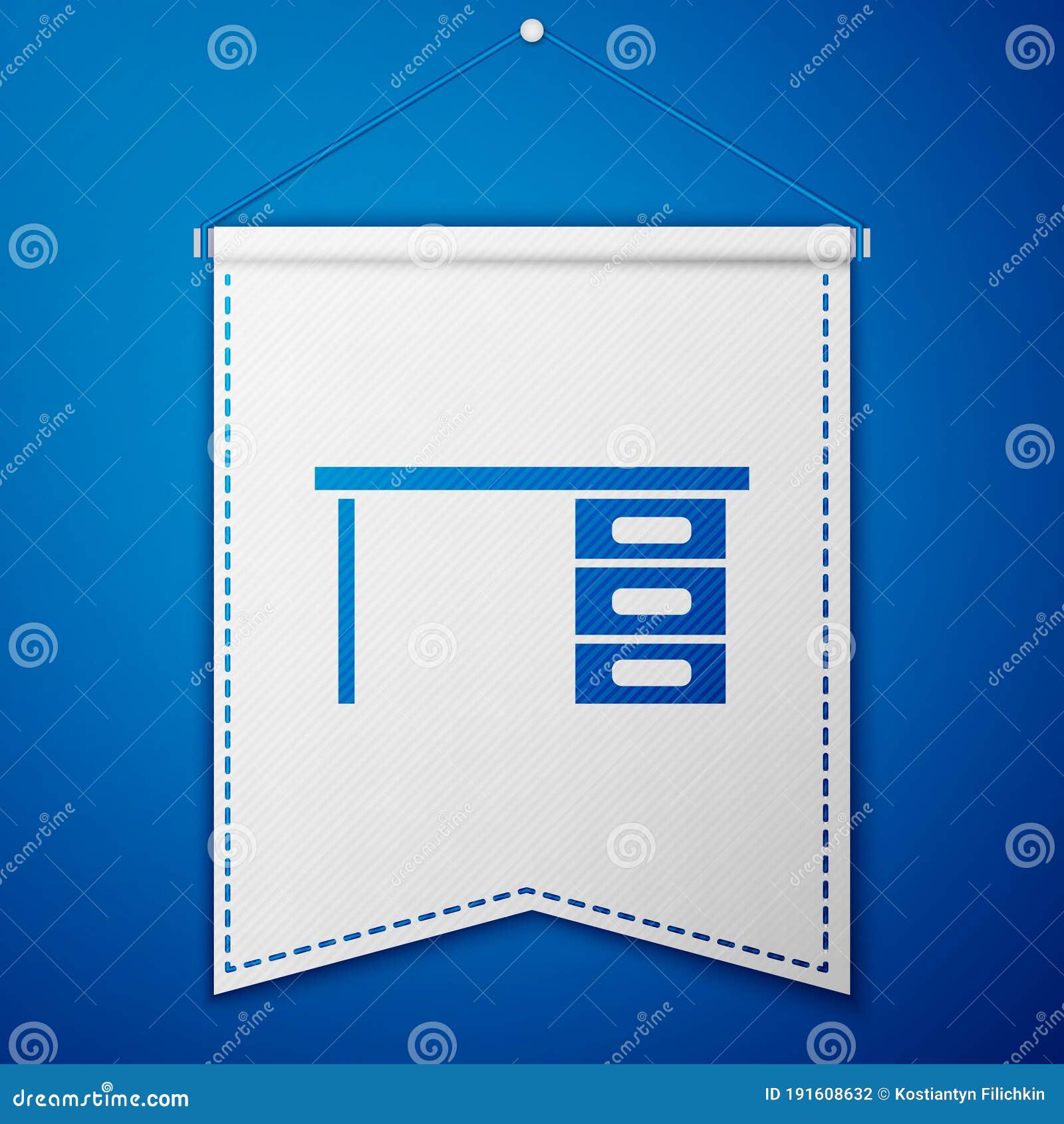 Blue Office Desk Icon Isolated on Blue Background. White Pennant ...