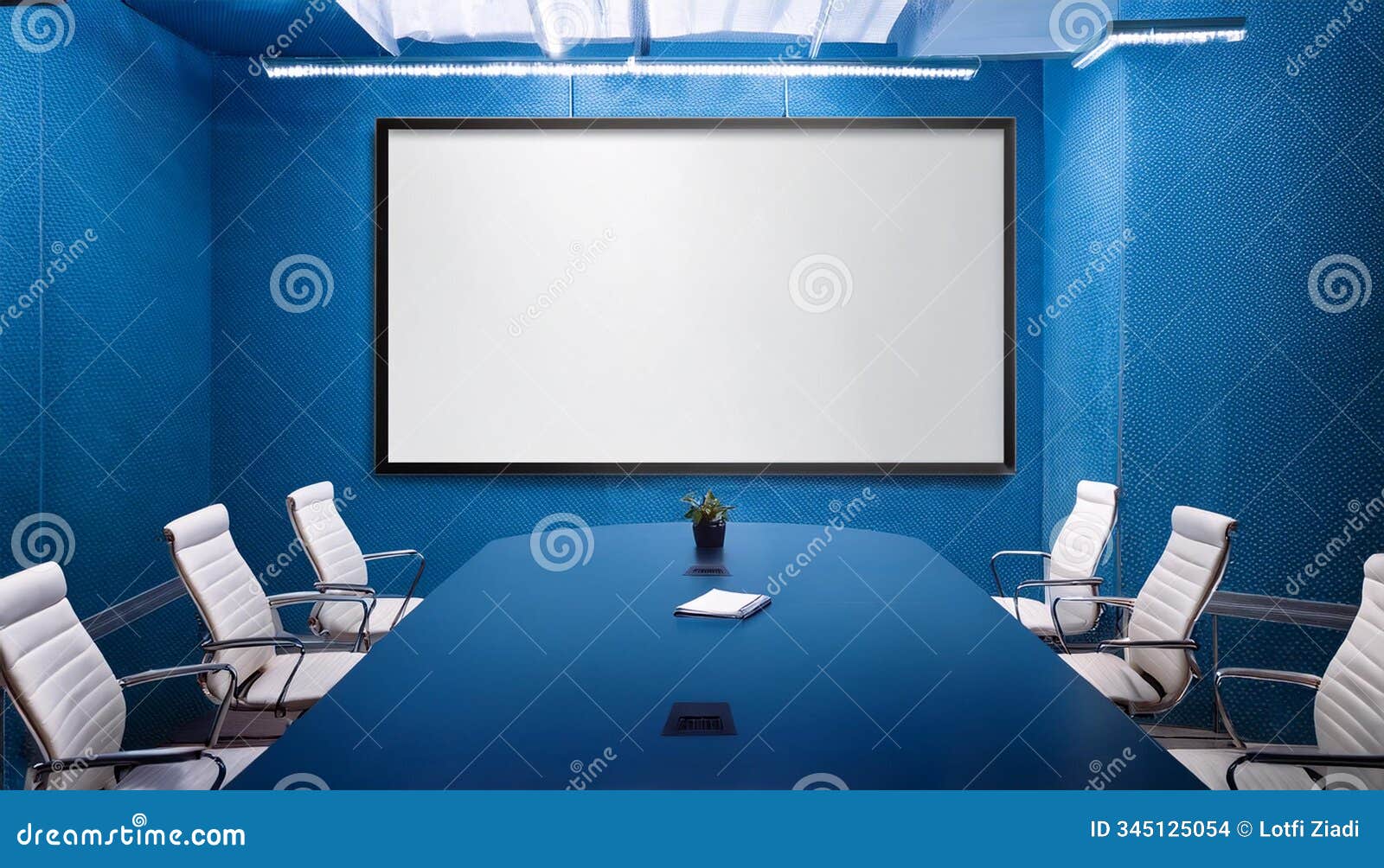 Blue Office Meeting Room Interior with Poster Stock Illustration ...