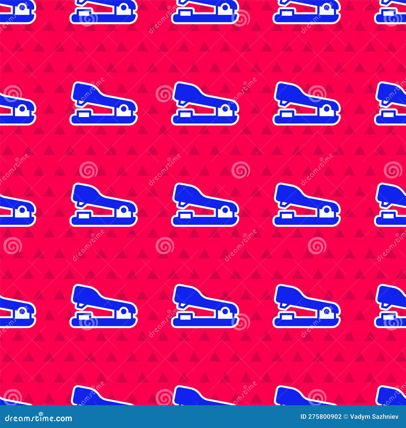 Blue Office Stapler Icon Isolated Seamless Pattern on Red Background ...