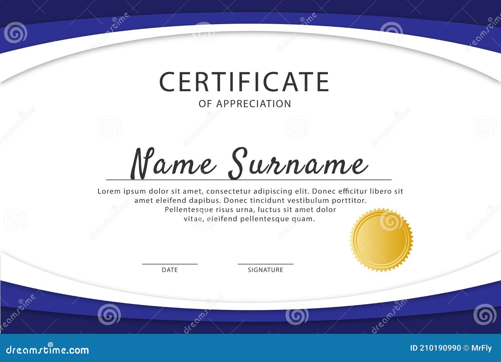 Blue Official Certificate with Stamp, Vector Illustration Stock Vector ...