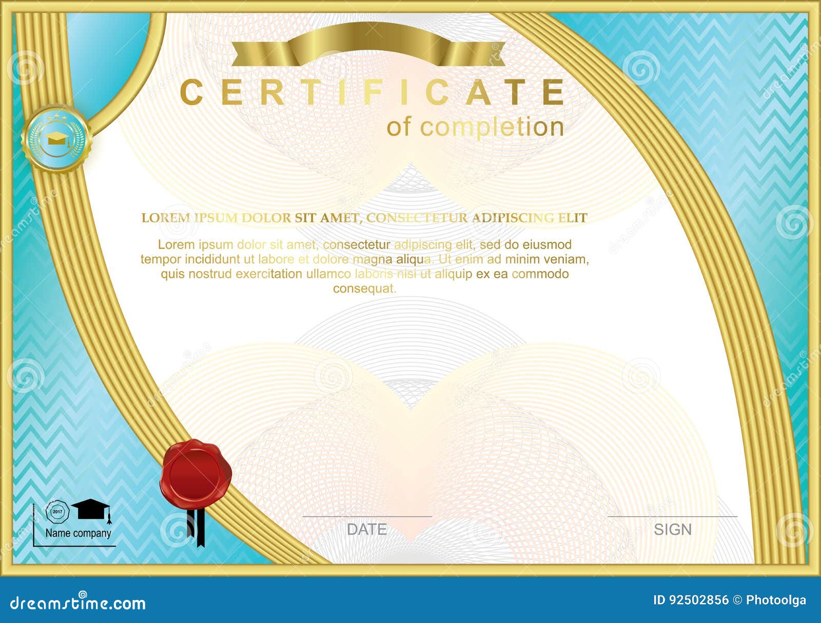 Blue Official Certificate with Wafer, Emblem, Gold Design Elements ...