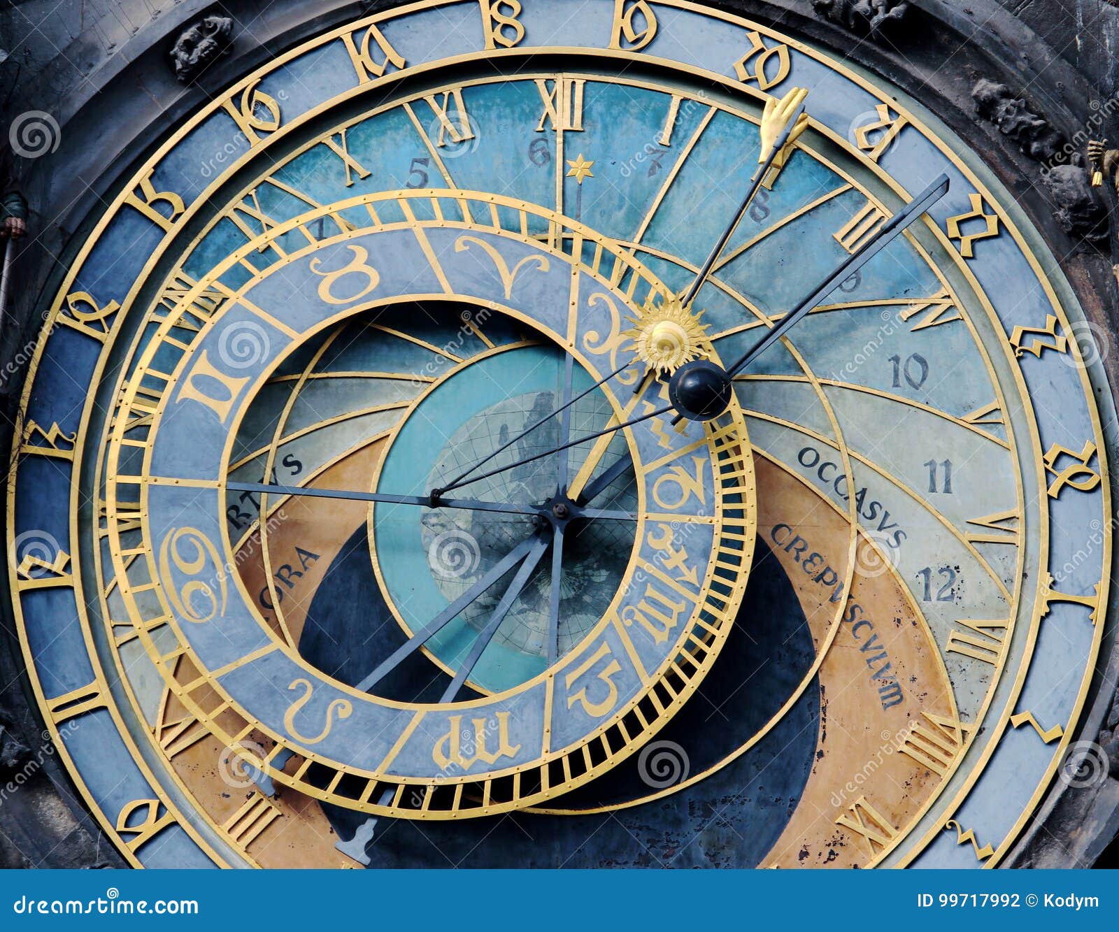 Blue Old Prague Astronomical Clock Stock Photo - Image of famous ...