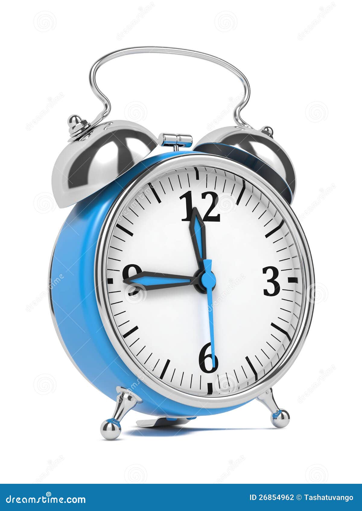 Blue Old Style Alarm Clock on White. Stock Illustration - Illustration ...